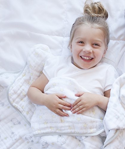 SwaddleDesigns 4-Layer Cotton Muslin Luxe Blanket, Baby and Toddler Cuddle and Dream, 46x46 inches, Sterling Little Lambs and Twinkle Stars