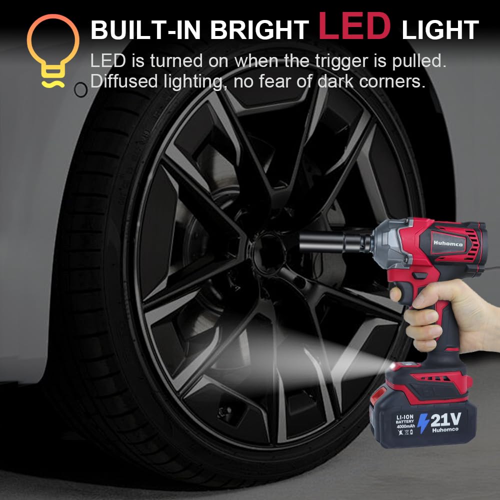 Huhomco 1/2" Impact Wrench Cordless, 3 in 1 Function, 21V 700N.m Battery Power Hammer Drill Brushless Screw Driver with 2pcs 4Ah Battery and Charger