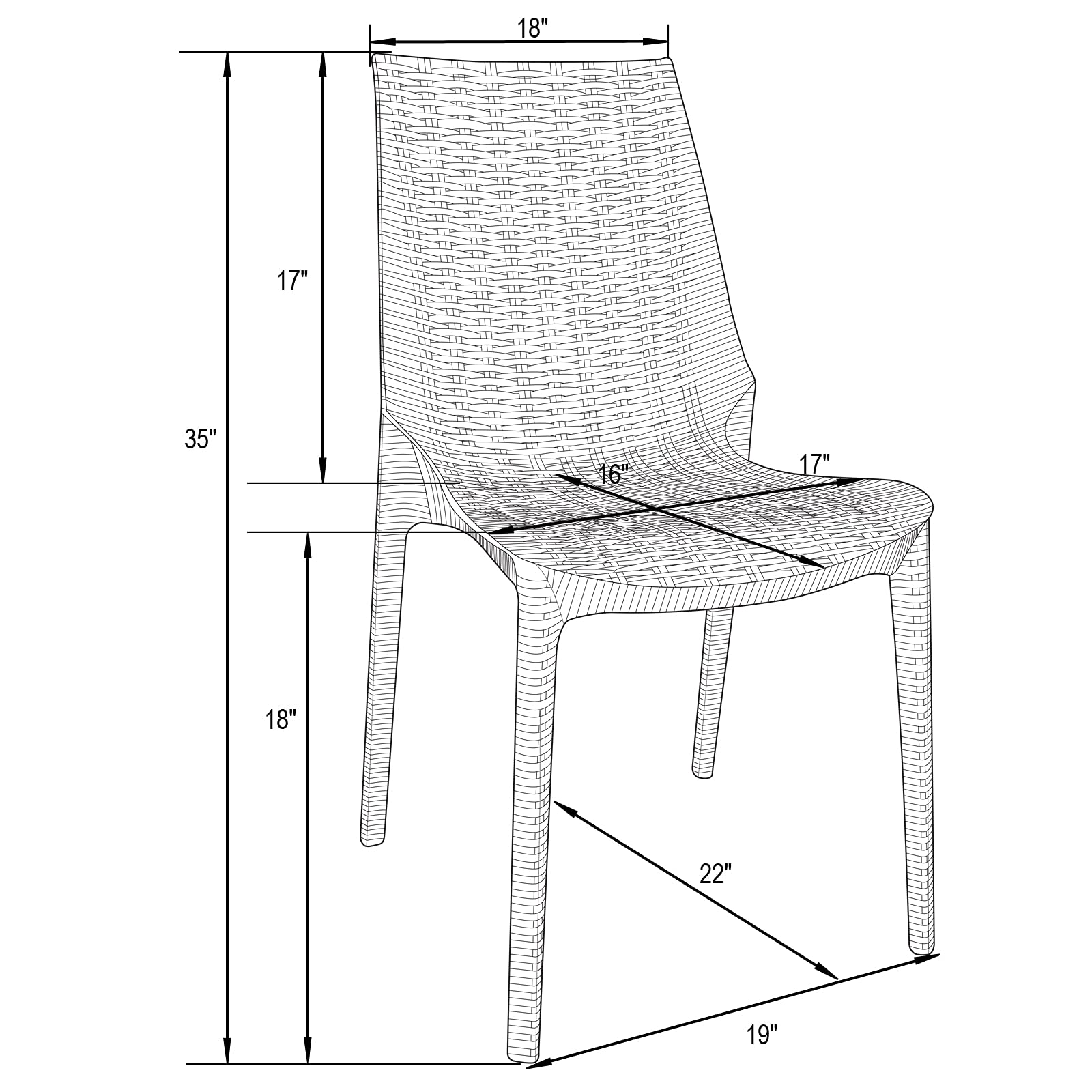 LeisureMod Kent Modern Outdoor Stackable Dining Chair Set of 4, Grey