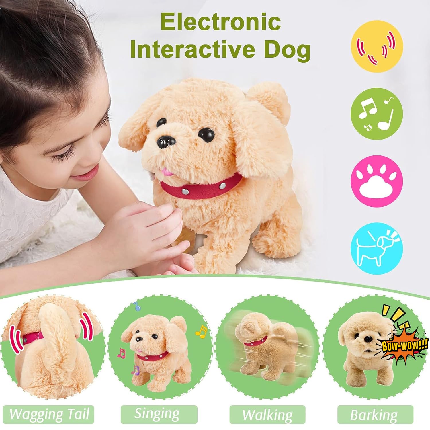 Koonie Toy Dog, Singing, Walking, Barking, Tail Wagging, Plush Interactive Toy for 2-5 Years Kids