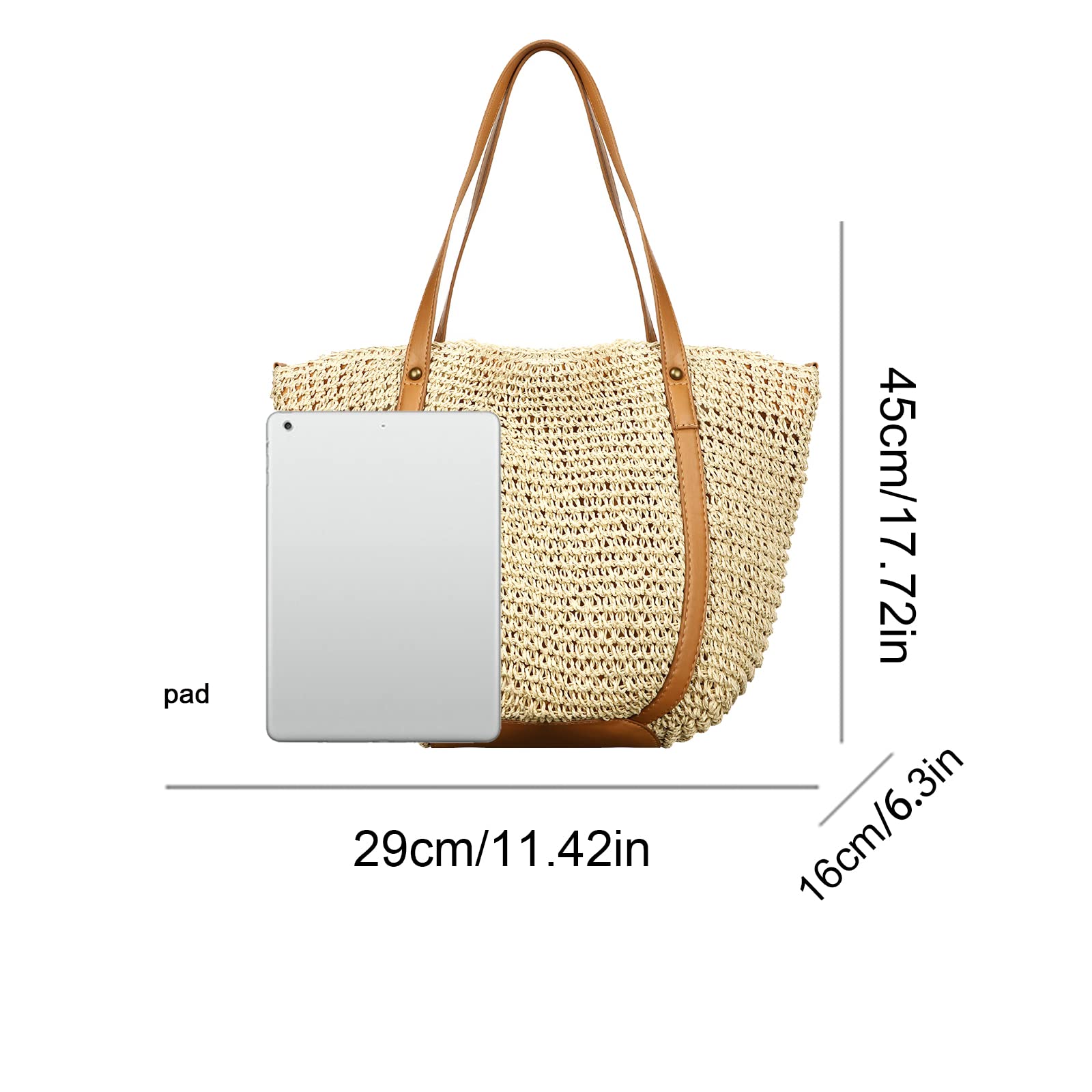 Gets Handmade Beach Bag for Women Straw Bag Handwoven Natural Summer Shoulder Bag (Beige)