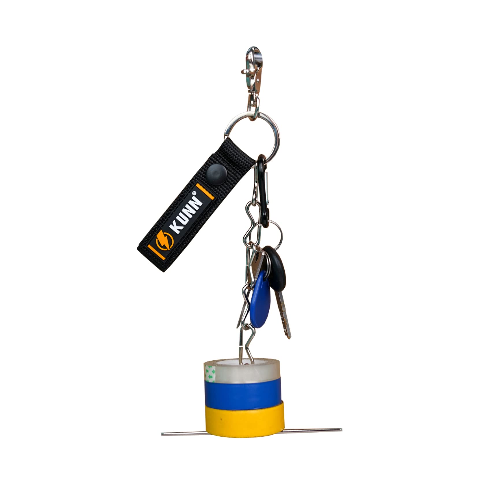 KUNN Electrical Tape Holder,Dual-Use Tape Thong,Enhanced Fast Tape Holder Chain for Tool Belt with Keyring,Snap Loop and Button(1Pack,Black)