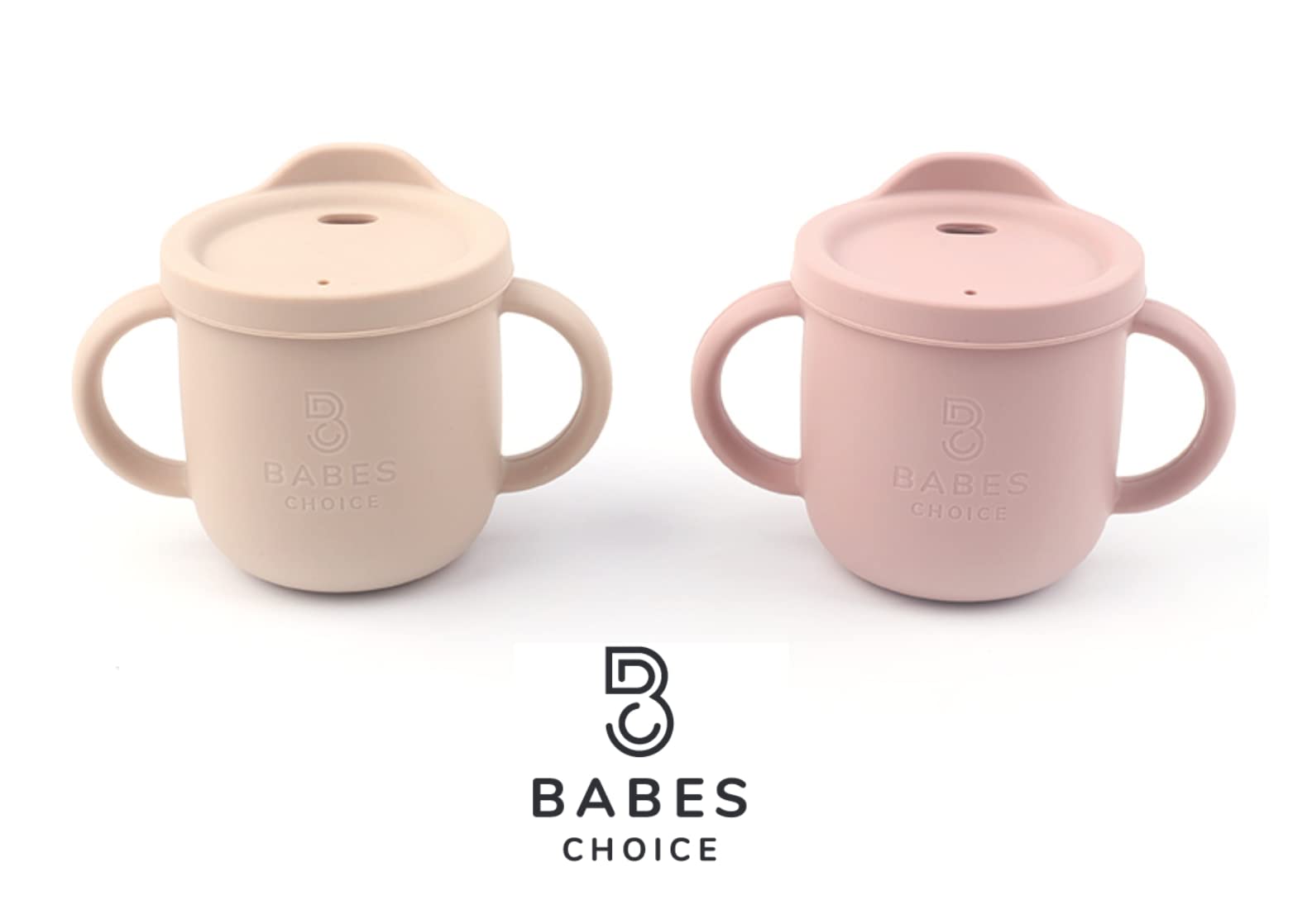 Babes Choice Straw Cup for Toddler Baby Silicone Teether Straw Sippy Cup Snack Cup No Spill with 2 Handles BPA Free 8 Oz (Nude & Pink)