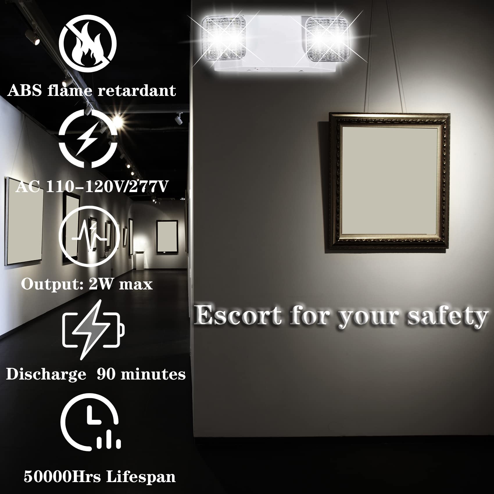 LED Emergency Lights with Battery Backup, Two Head Adjustable LED Commercial Emergency Light, UL 924 Certified, AC 120/277V, Hardwired Emergency Exit Light Fixtures for Business (1 Pack)