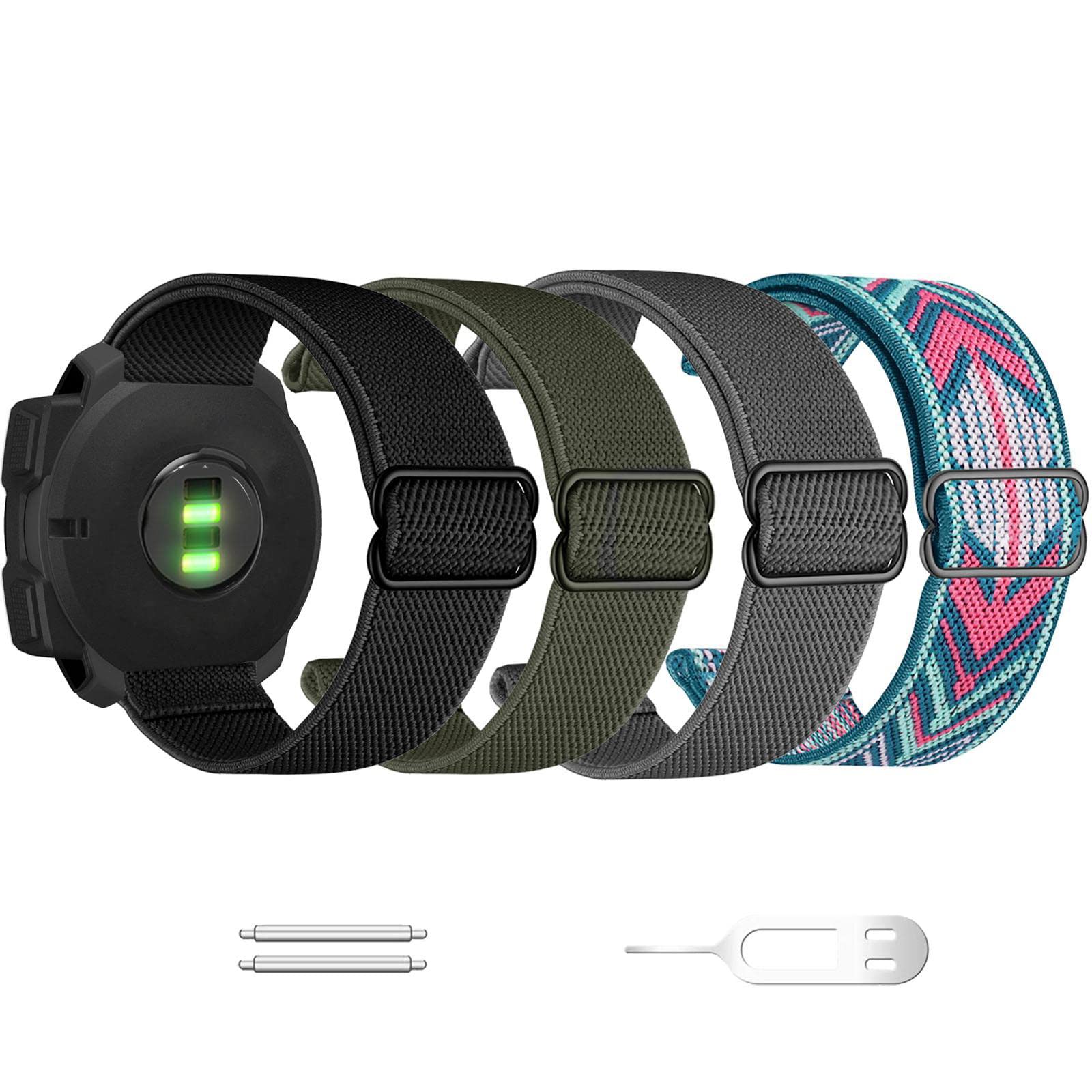 Abanen 22mm Elastic Watch Bands for Garmin Instinct/Instinct 2 Solar, Soft Stretchy Nylon Ultra-light Wristband Strap for Garmin Instinct Crossover Solar, Instinct Tactical/Esports (4PCS Multicolor)