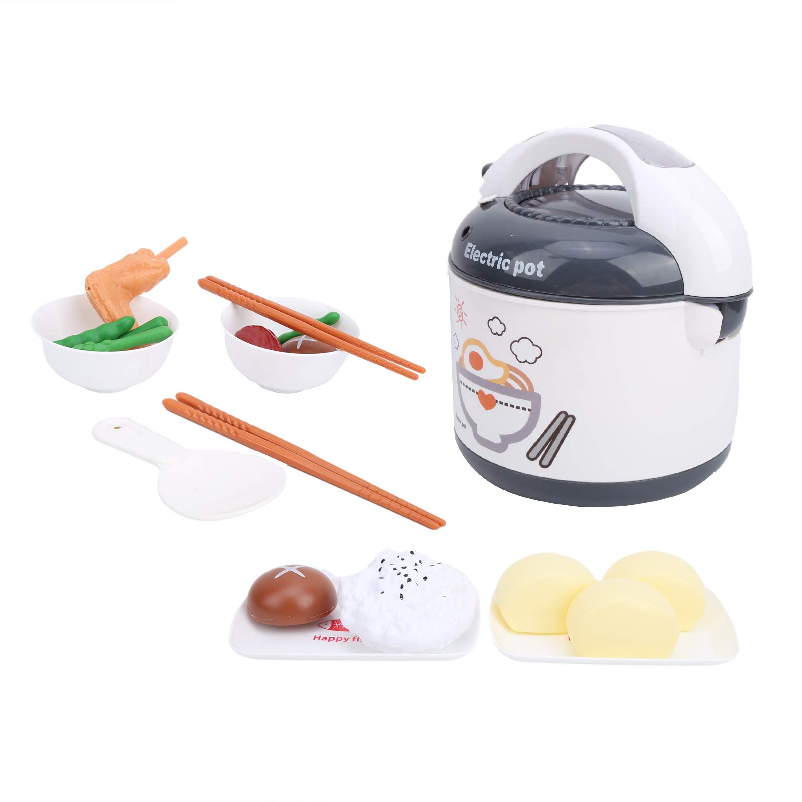 Kids Rice Cooker Toy, Kitchen Playset Pretend Play Chef Appliances Preschool Childhood Educational Toy Kitchen Fun Cuttable Food Toys(Grey)