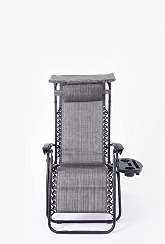 BTEXPERT Adjustable Steel Mesh Zero Gravity Lounge Chairs Case Outdoor Patio Recliner Beach Yard Garden with Pillows Sunshade Utility Tray Cup Holder Gray Two Case Pack (Set of 2 pcs)