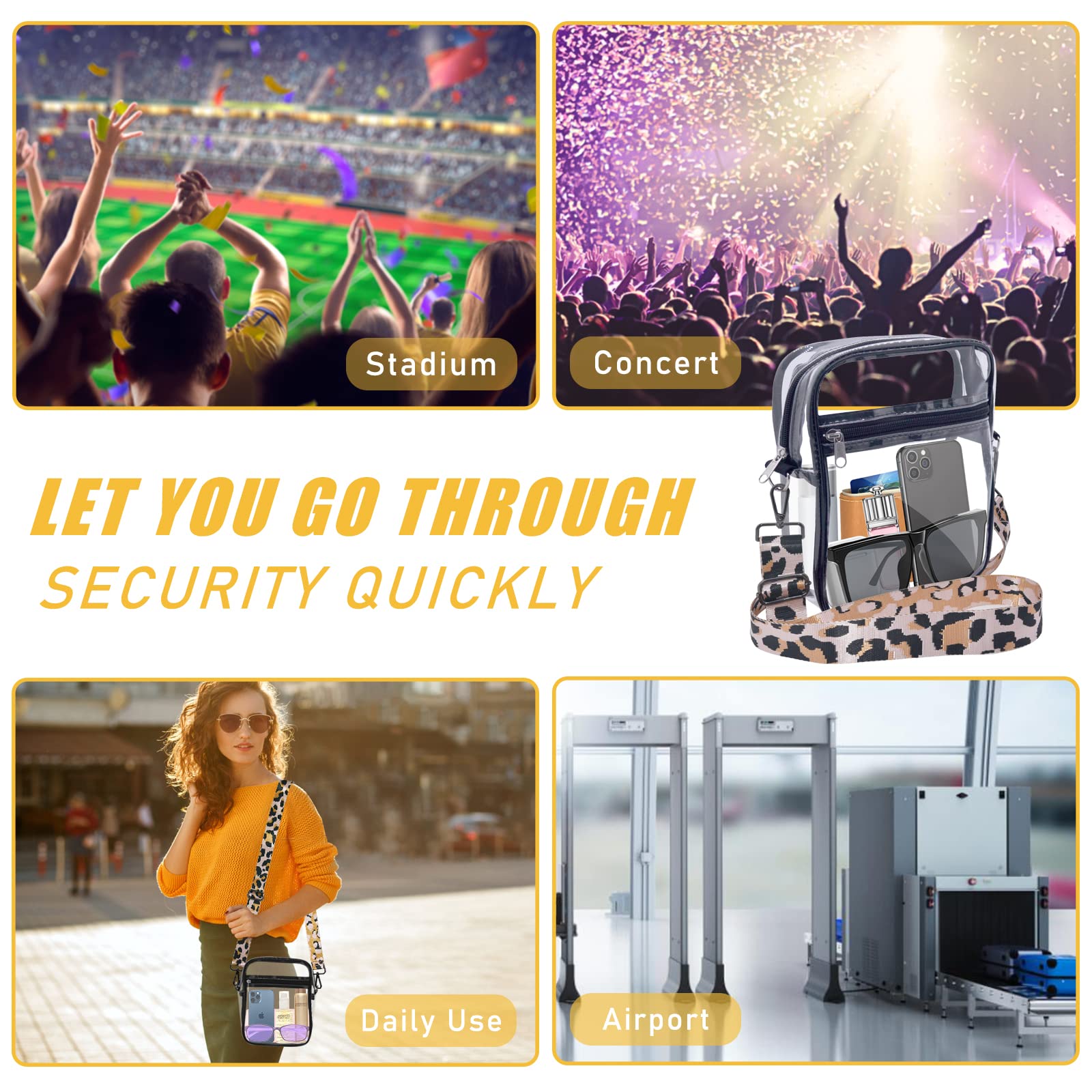 AGECASH A Clear Purses For Women Stadium, TPU Material with Designed Big Leopard Style Shoulder Strap,Stadium Bag
