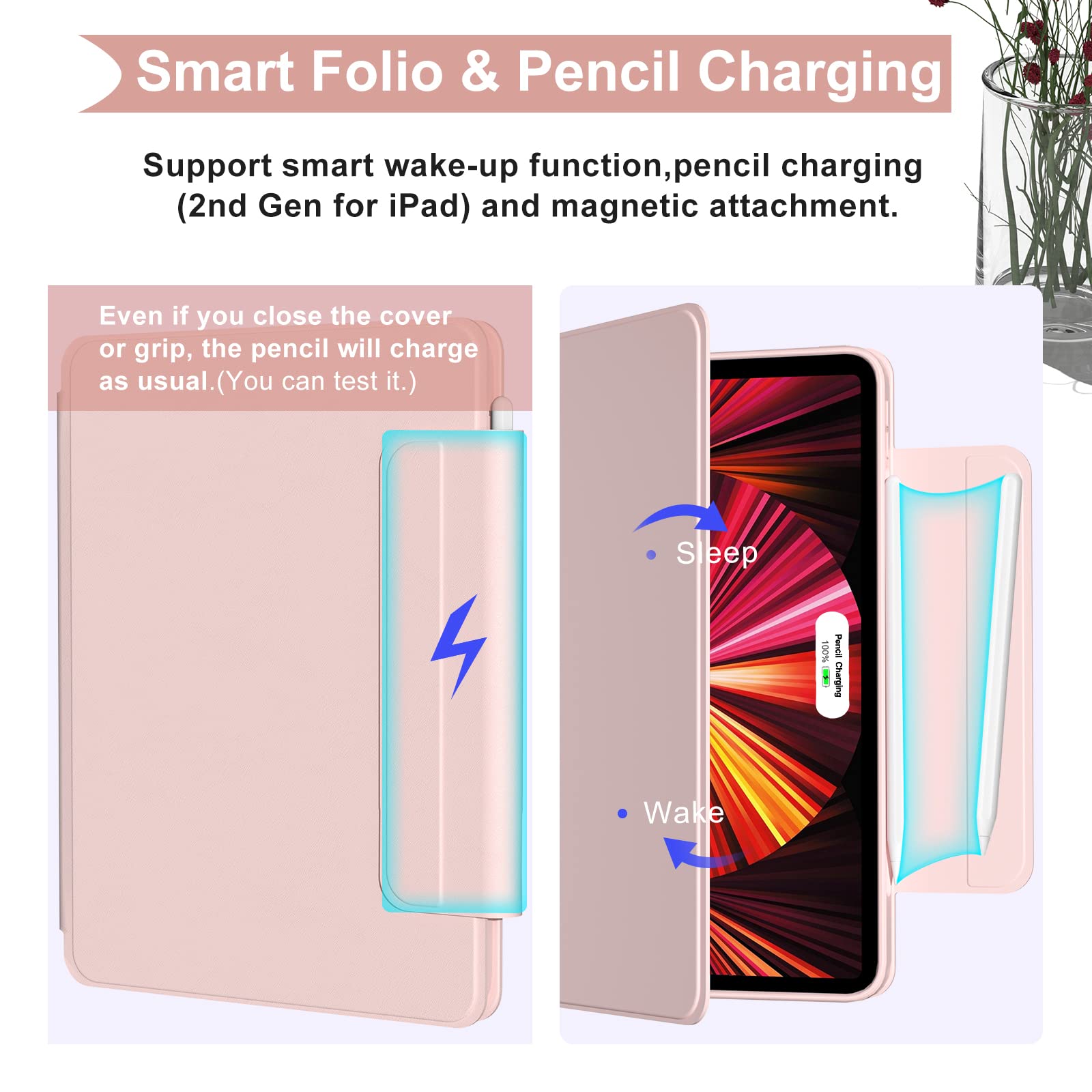 Case for iPad Pro 11 2022/2021/2020/2018 Gen 1st/2nd/3rd/4th,360 Rotatable with Powerful Magnet,2 in 1 Detachable Clear Case and Washable Semi-Silicone Protective Cover Smart Folio Support Pen Charger