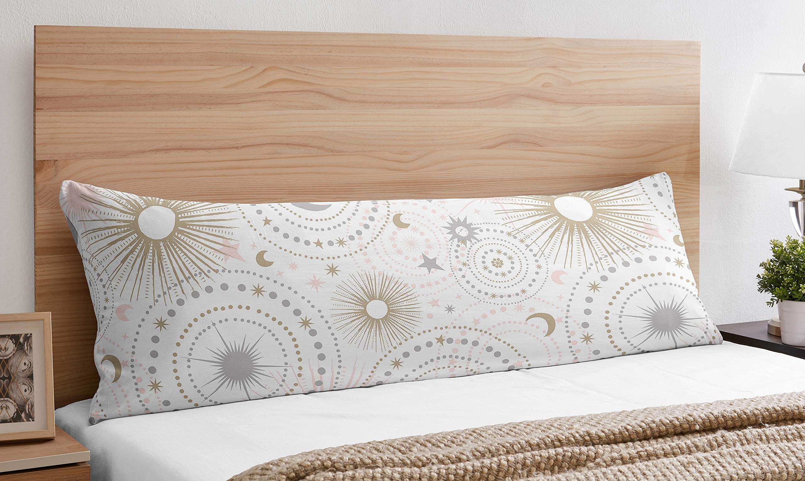 Sweet Jojo Designs Blush Pink, Gold, Grey and White Star and Moon Body Pillow Case Cover for Celestial Collection (Pillow Not Included)