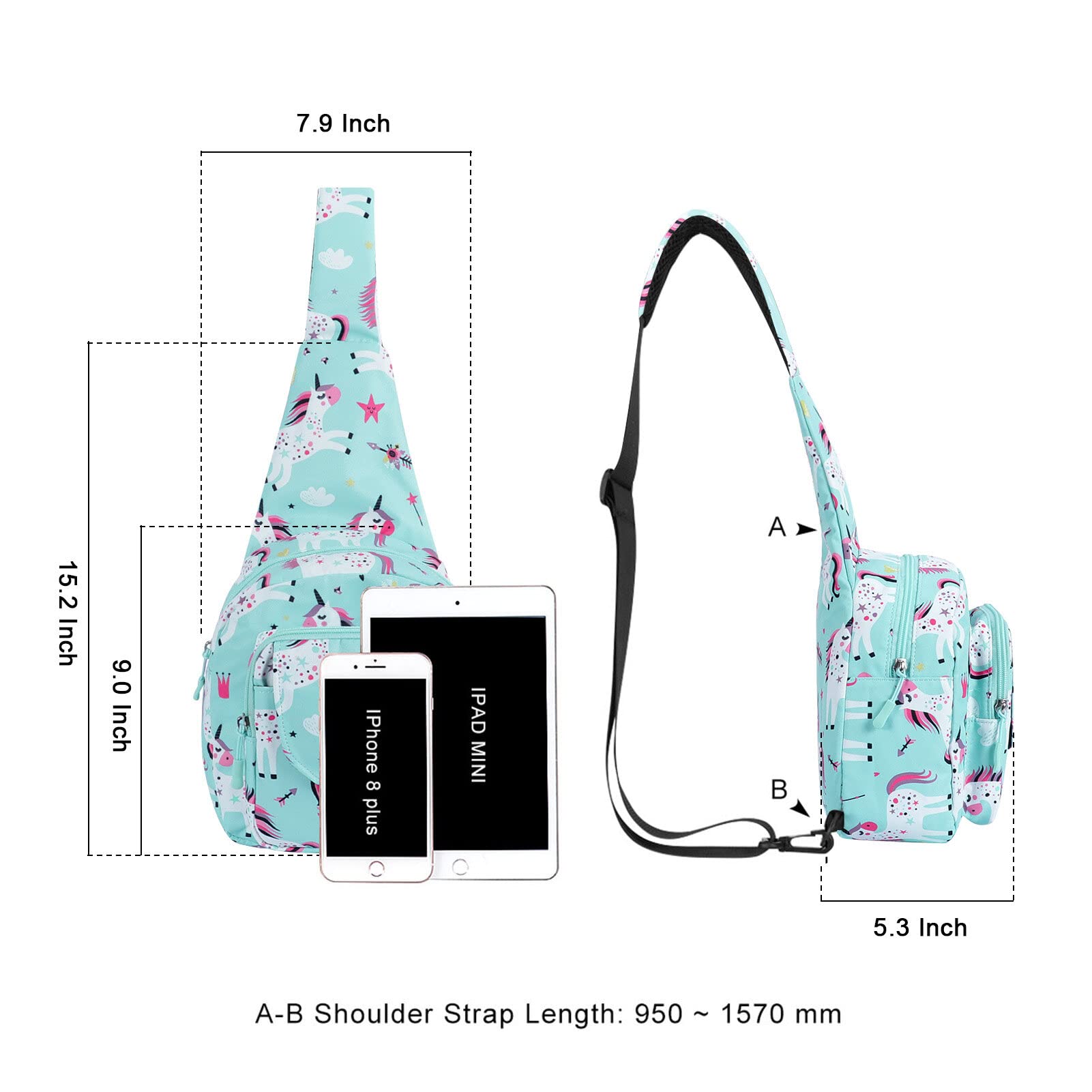 Abberry Unisex Sling Bag Small Crossbody Shoulder Backpack Outdoor Casual Back Pack for Adult(Blue+Pink Unicorn)