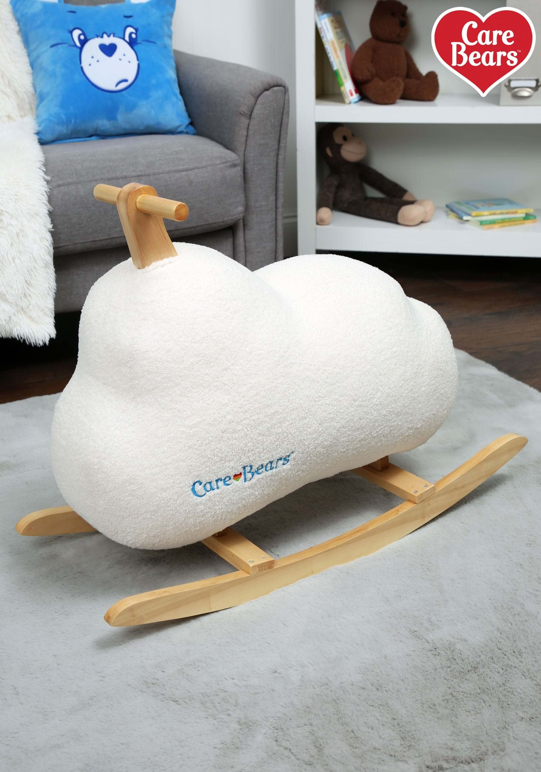 Children's Care Bears Cloud Rocker | Foam and Polyester Rocking Horse with Wooden Frame, Rockers, and Grips