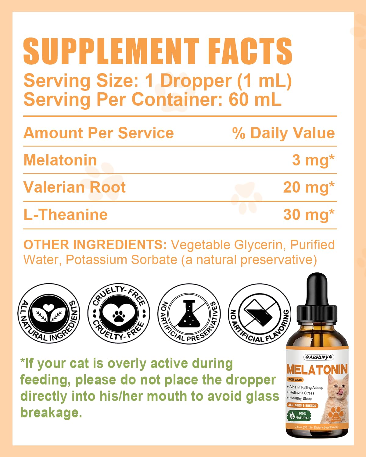 Cat Melatonin | 60ML Melatonin for Cats Supports Falling Asleep | Cat Melatonin Drop | Cat Sleep Aid | Cat Calming | Cat Anxiety Relief | Stress Relief for Cats | 2 fl oz, Roast Chicken Flavor