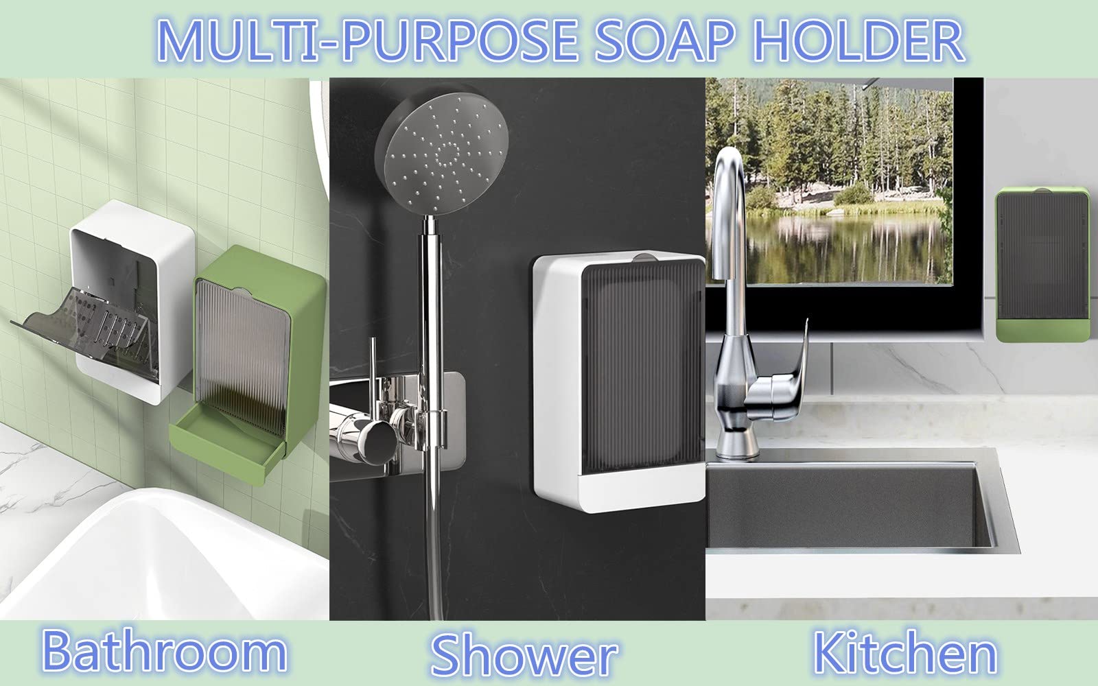 HANCELANT Bathroom Soap Dishes, 2 Pack Bar Soap Holder with Drain Wall Mounted Soap Box for Shower, Bathroom, Kitchen Sink, Keep Soap Bars Dry, Waterproof Dustproof, No Drilling, Adhesive Include