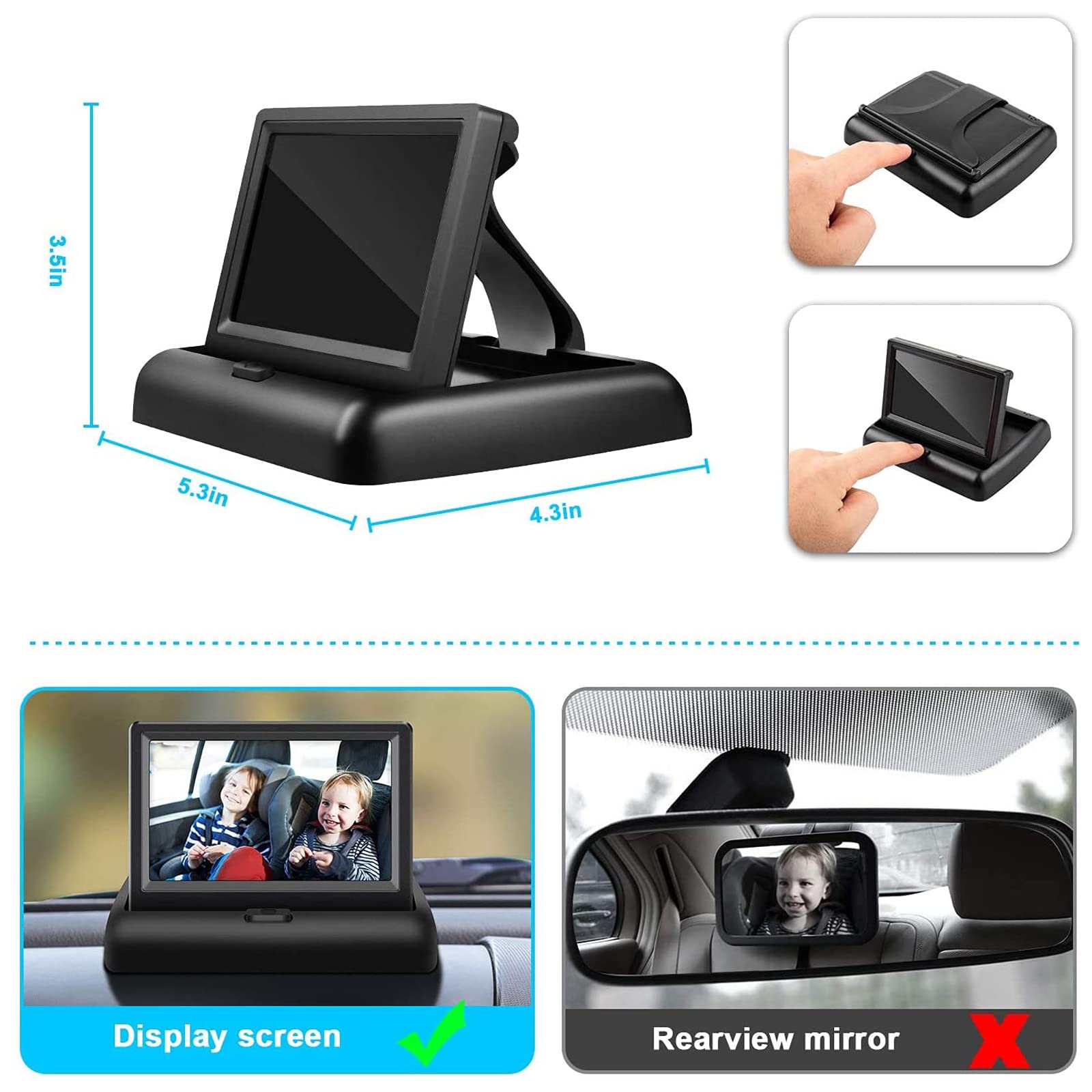 Burstler Baby Car Camera,Back Seat Car Seat Camera With Night Vision,With 4.3'' HD Display Easily Observe The Baby’s Move,Baby Car Mirror With 360° Fixable Camera(Black)
