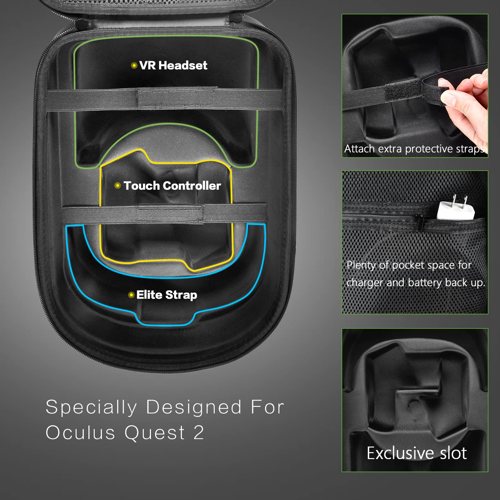 ALKOO Heart Monitor Case + 6 in 1 Bundle Compatible with Oculus Quest 2 Case Accessories