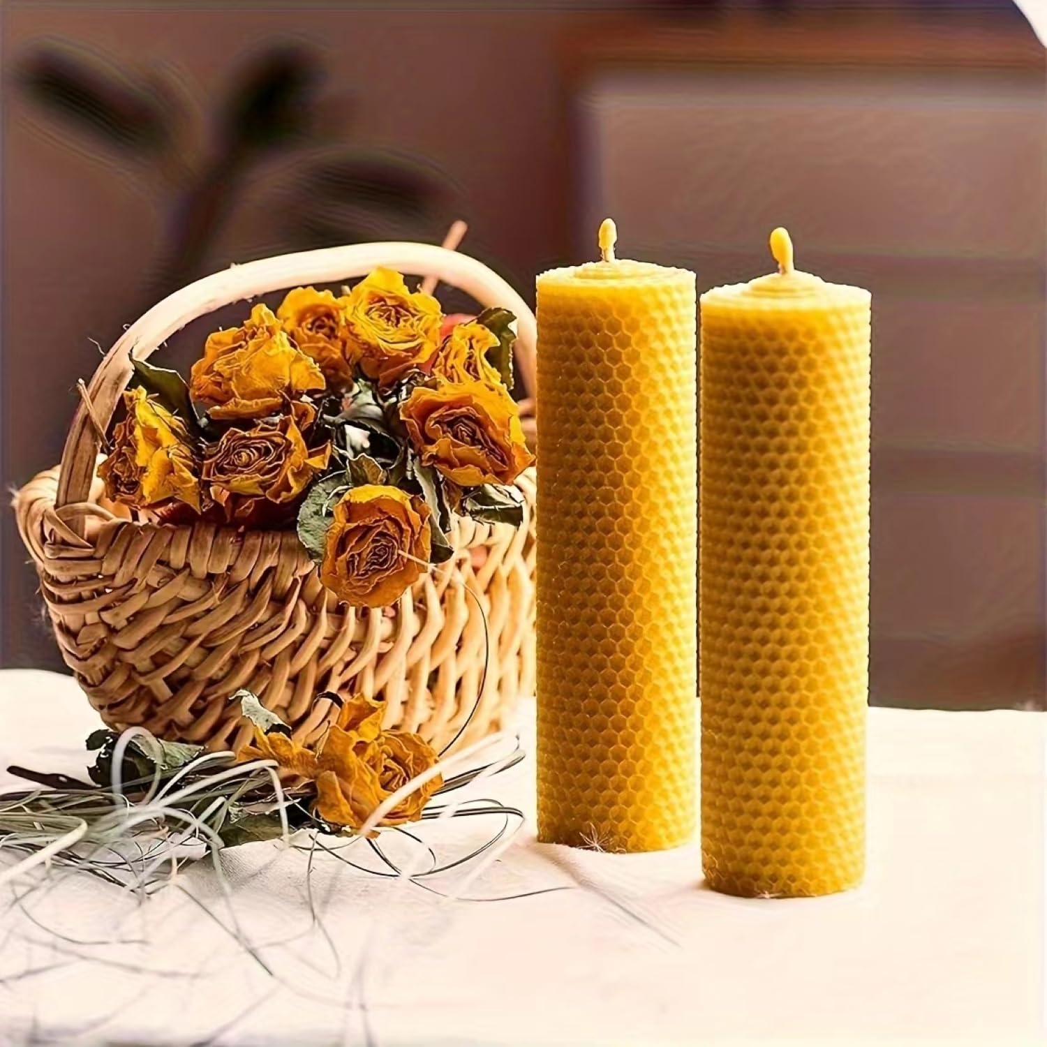 Beeswax Pillar Candles Set of 4 - Handmade Pure Beeswax Rolled Candles for Gift & Home Décor (1.4" x 4", Red)