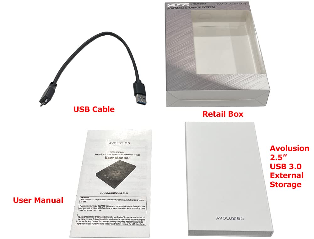 Avolusion HD250U3-WH 500GB USB 3.0 Portable External Gaming Hard Drive - White (for PS4, Pre-Formatted) - 2 Year Warranty