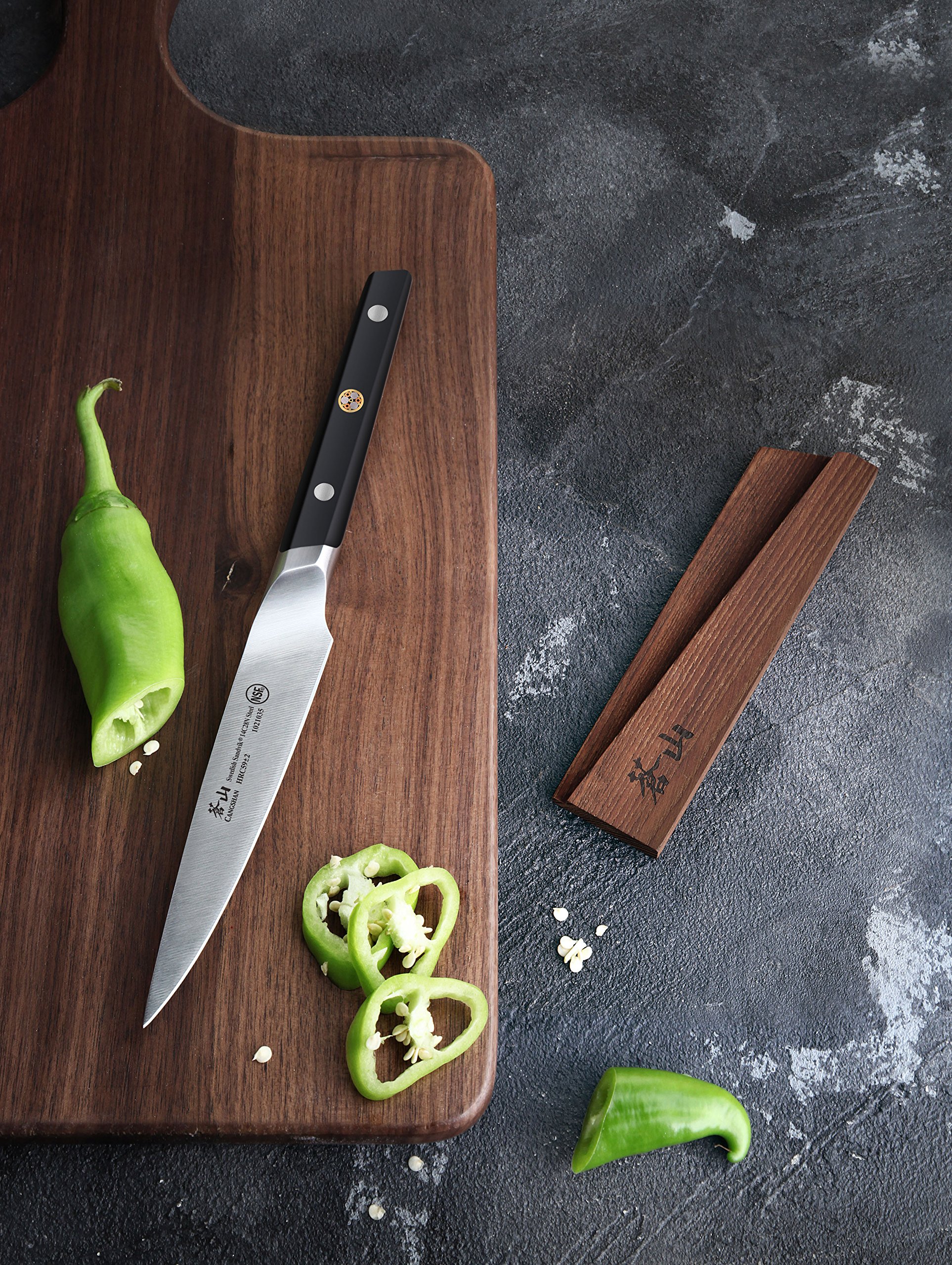 Cangshan TC Series 1021042 Swedish 14C28N Steel Forged 5-Inch Utility Knife and Wood Sheath Set