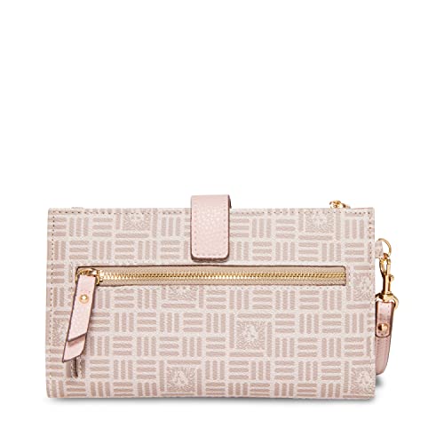 Anne Klein AK Wallet w/Wrist Strap, Truffle-Gardenia w/Petal Pink