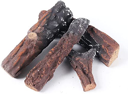 NC Gas Logs 10pcs Gas Fireplace Logs Set of Ceramic Wood Logs. Fireplace Log Set for Ventless, Electric Outdoor Fireplaces Fire Pits Realistic Use (10, 15w*22L)
