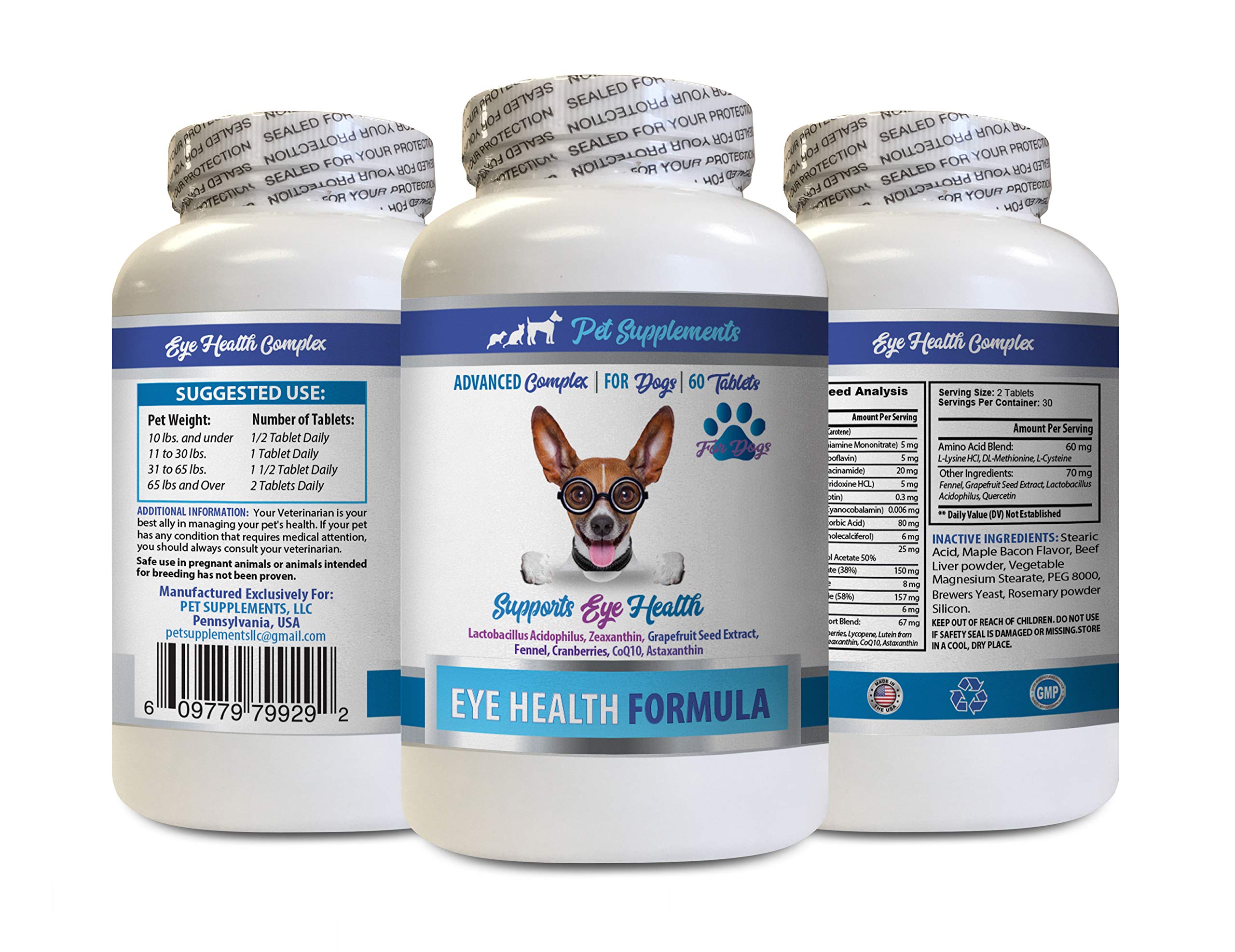 Canine Eye Care - Dogs Eye Health Formula - Advanced Eye Support Complex - VETS Recommended - Dog quercetin - 1 Bottle (60 Tablets)