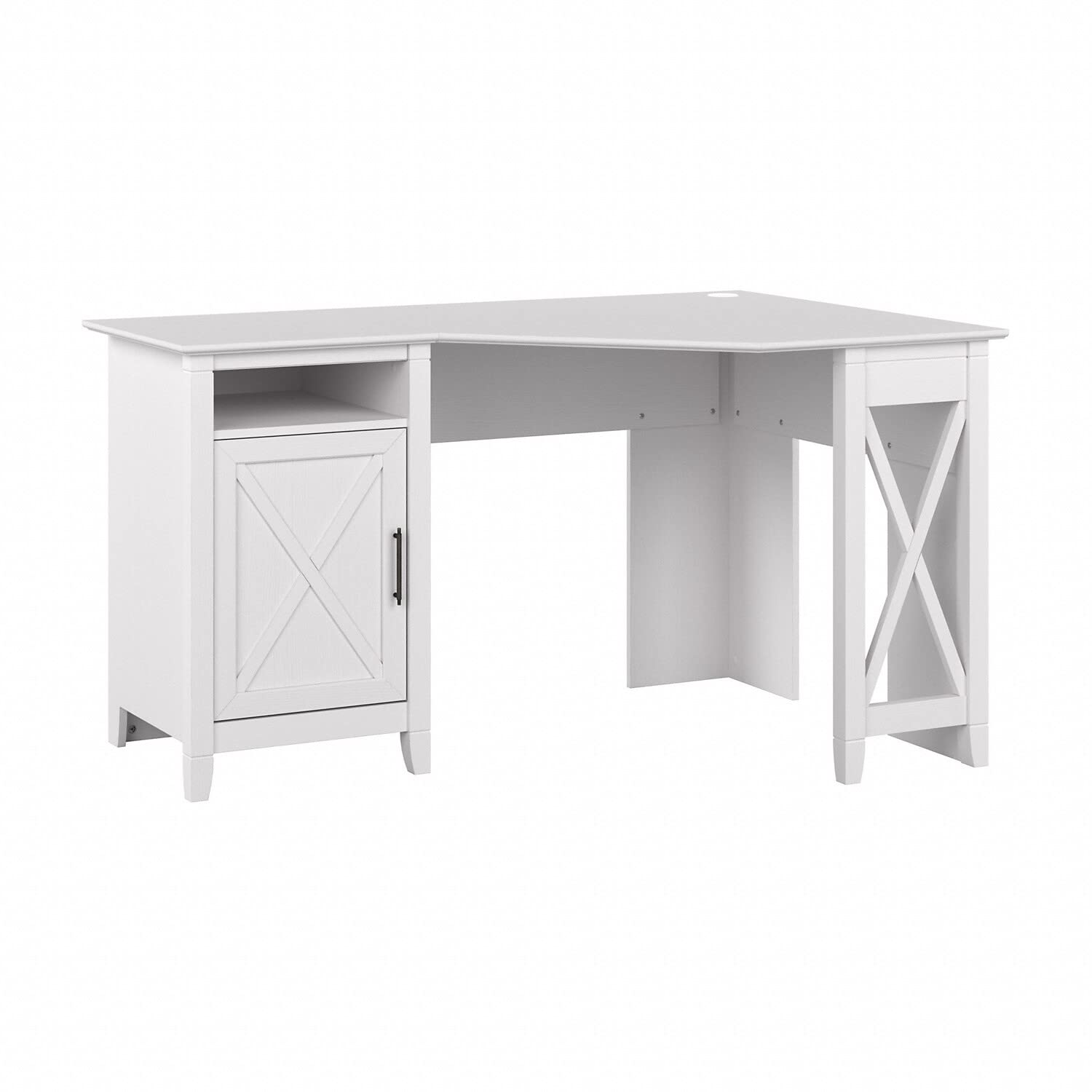 Bush Furniture Corner Computer Small Space, Office and Bedroom | Key West Collection L Desk with Storage and Aged Bronze Hardware, 54W, Pure White Oak