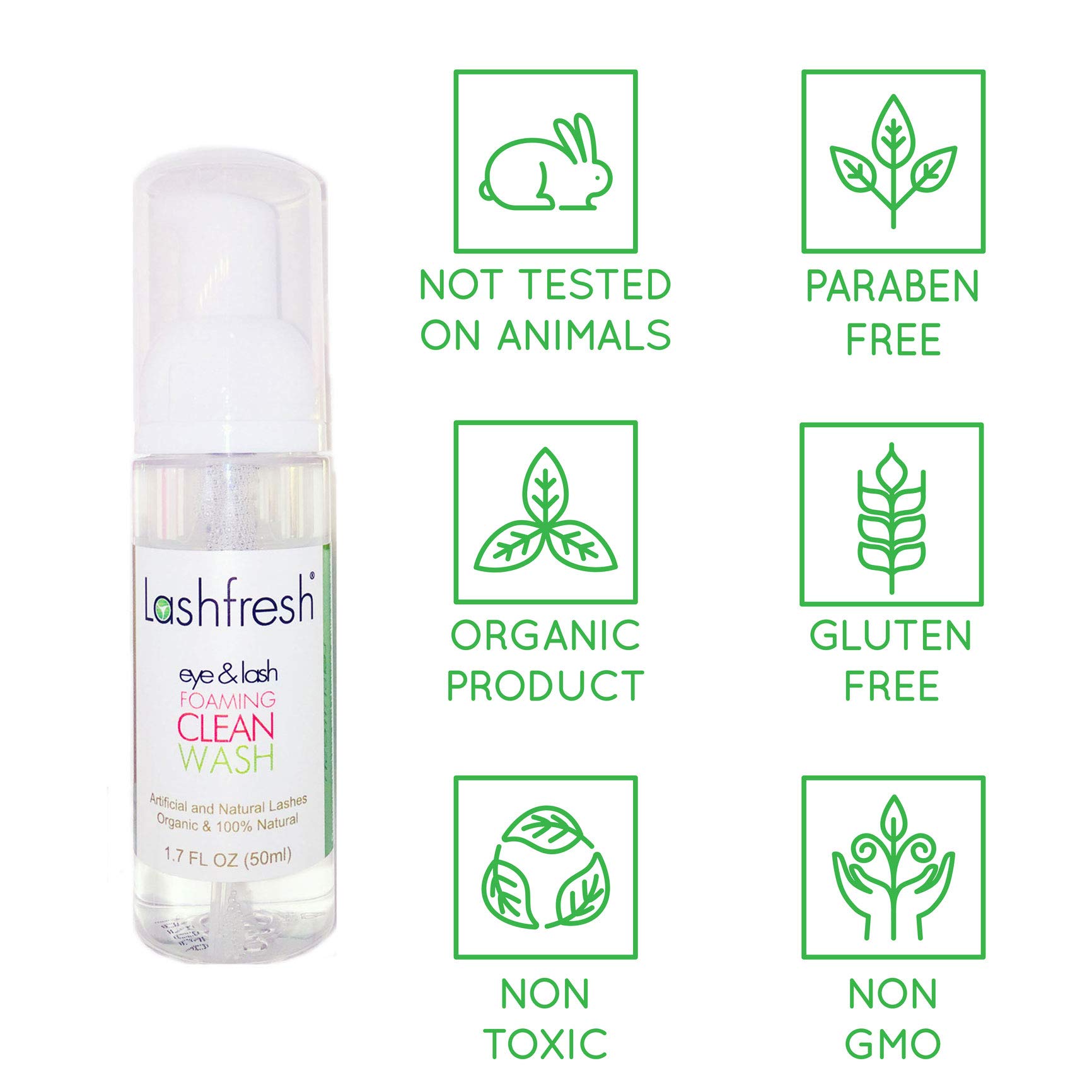 Lashfresh Foaming Clean Wash for Eyelash Extensions and Natural Lashes 50ml, Organic & 100% Natural. Sensitive formula.
