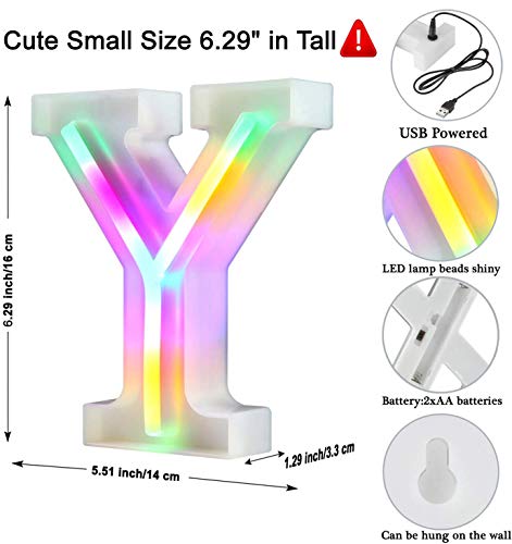 Newly Upgrade LED Neon Letter Lights Marquee Alphabet Light Up Letters with Remote Control,USB/Battery Powered Light Up Letters for Home Decoration Colourful (RC-Y)…