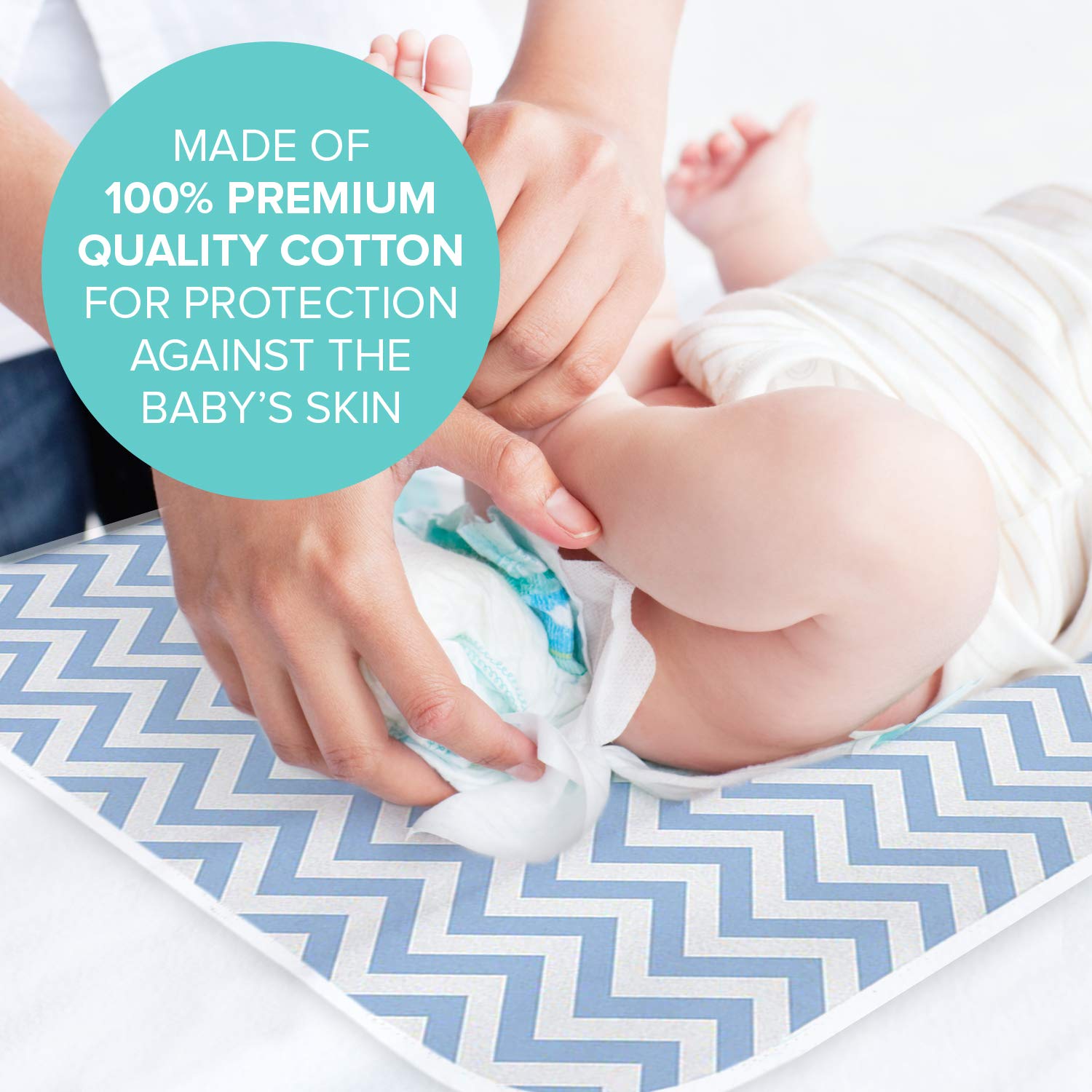 Kushies Deluxe Waterproof Changing Pad Liners - 20 x 30 inches Baby Changing Table Liners - Baby Changing Pads - Diaper Changing Flat Liner Pad Waterproof Portable (Blue Chevron)