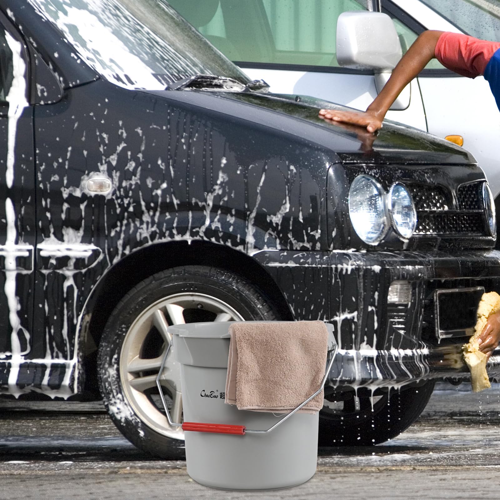 Begale 3.5 Gallon Commercial Cleaning Pail, Plastic Round Car Wash Bucket with Handle, Gray, Pack of 4
