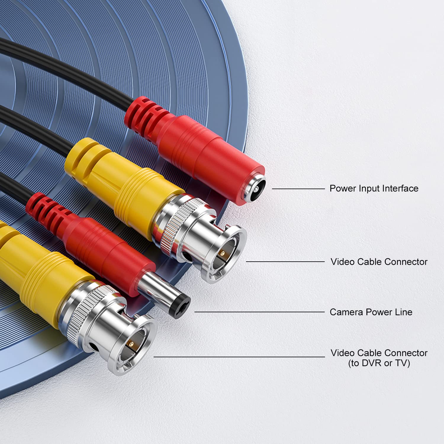 WILDHD BNC Cable 150ft All-in-One Siamese BNC Video and Power Security Camera Wire Cable, CCTV Cable with 2 Female Connectors for All Max 5MP HD CCTV DVR Surveillance System (150ft Cable,Black)