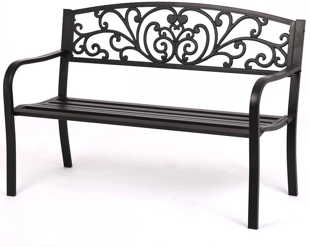 BestMassage with Steel Frame Cast Iron for Backyard Porch Entryway Outdoor Park Yard,Black