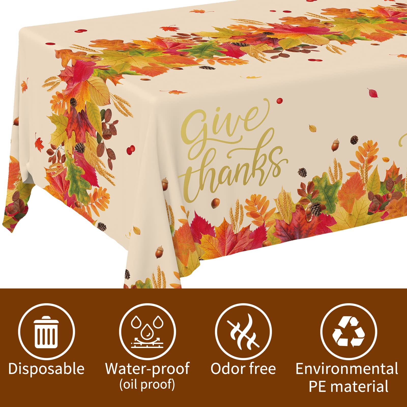 Gatherfun Fall Thanksgiving Party Supplies, Disposable Tablecloth, Plastic Table Cover for Autumn Party Decorations and Thanksgiving Party Decorations, 3 Pack, 54”x108”