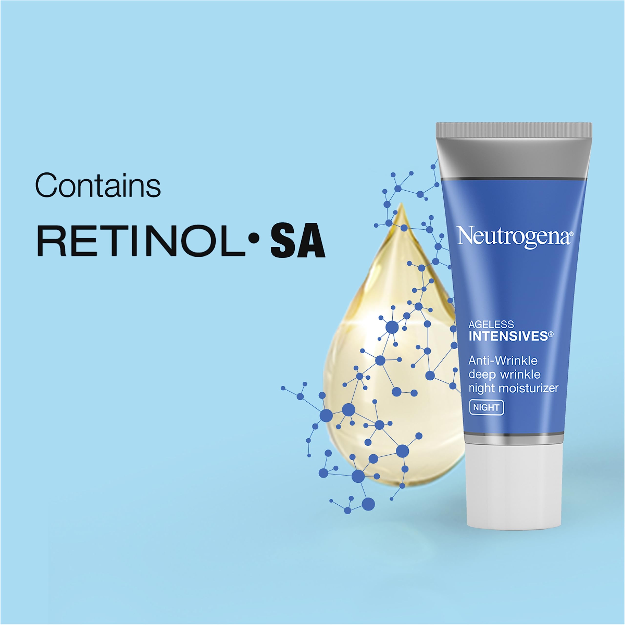 Neutrogena Ageless Retinol Cream - Anti-Wrinkle Night Moisturizer with Hyaluronic Acid, Vitamin E & Shea Butter, 1.4 oz
