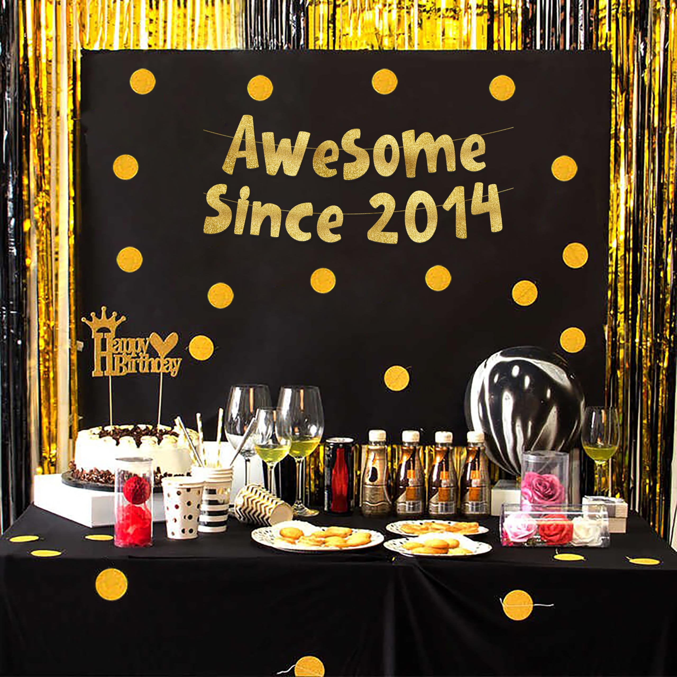 Awesome Since 2014 Gold Glitter Banner - 10th Birthday and Anniversary Party Decorations