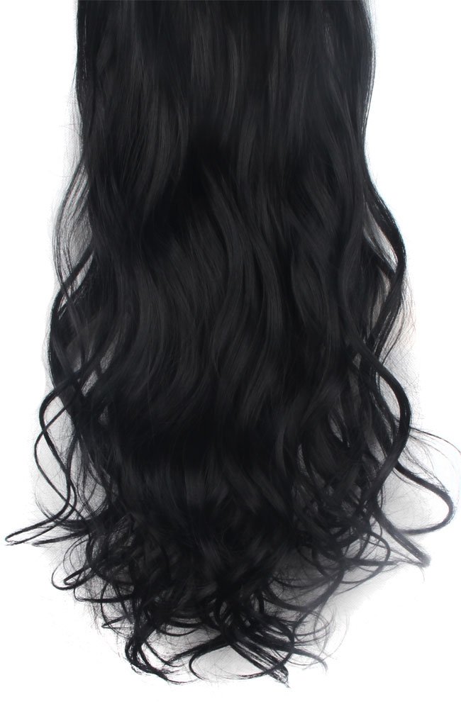 Lelinta 7Pcs 16 Clips 24 Inch Wavy Curly Full Head Clip in on Double Weft Hair Extensions, Dark Black, 24 Inch