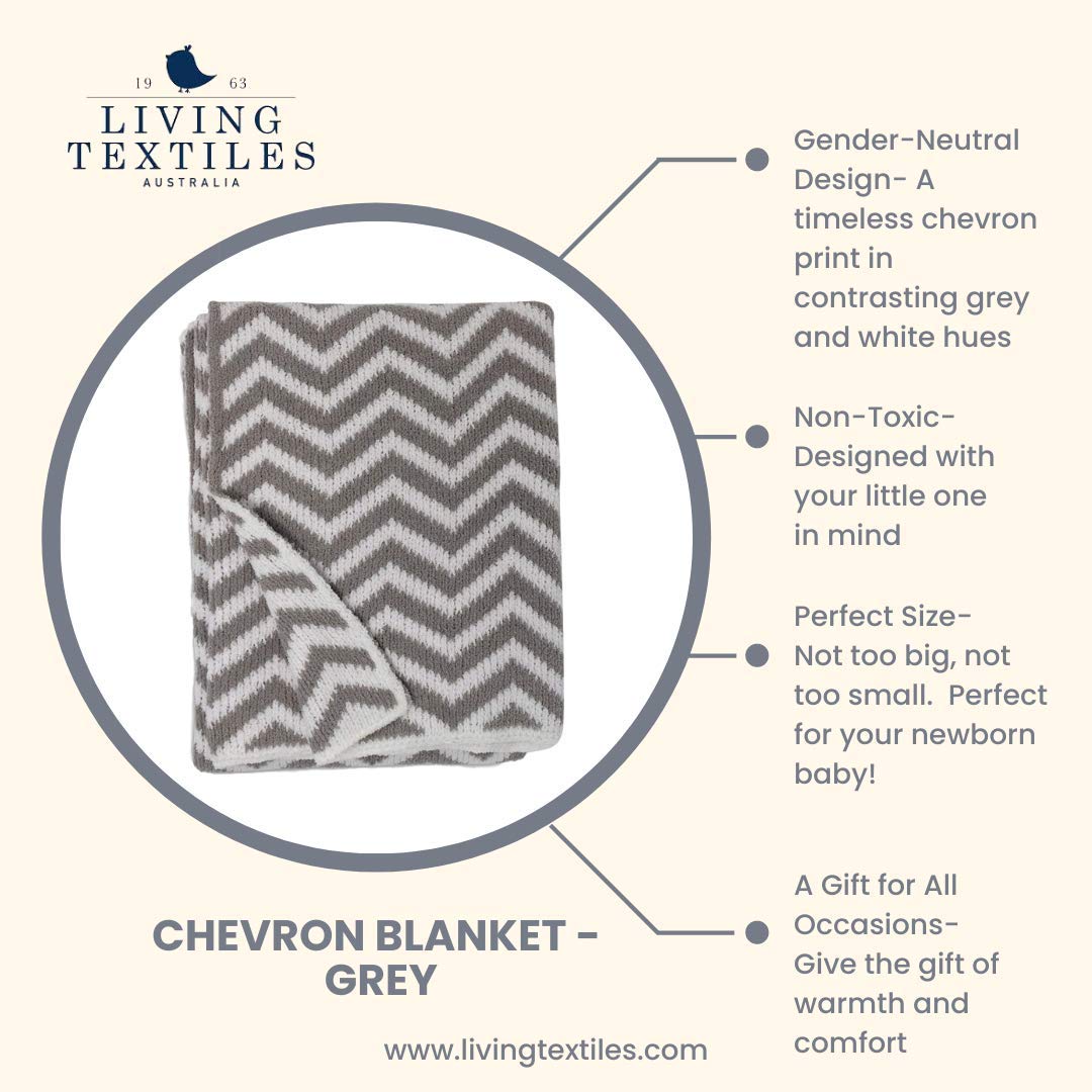 Living Textiles Chevron Chenille Soft Baby Blanket PREMIUM Cozy Fabric for BEST COMFORT - For Infant,Toddler,Newborn,Nursery,Boy,Girl,Unisex,Throw,Crib,Stroller,Gift, Grey Chevron 40x30