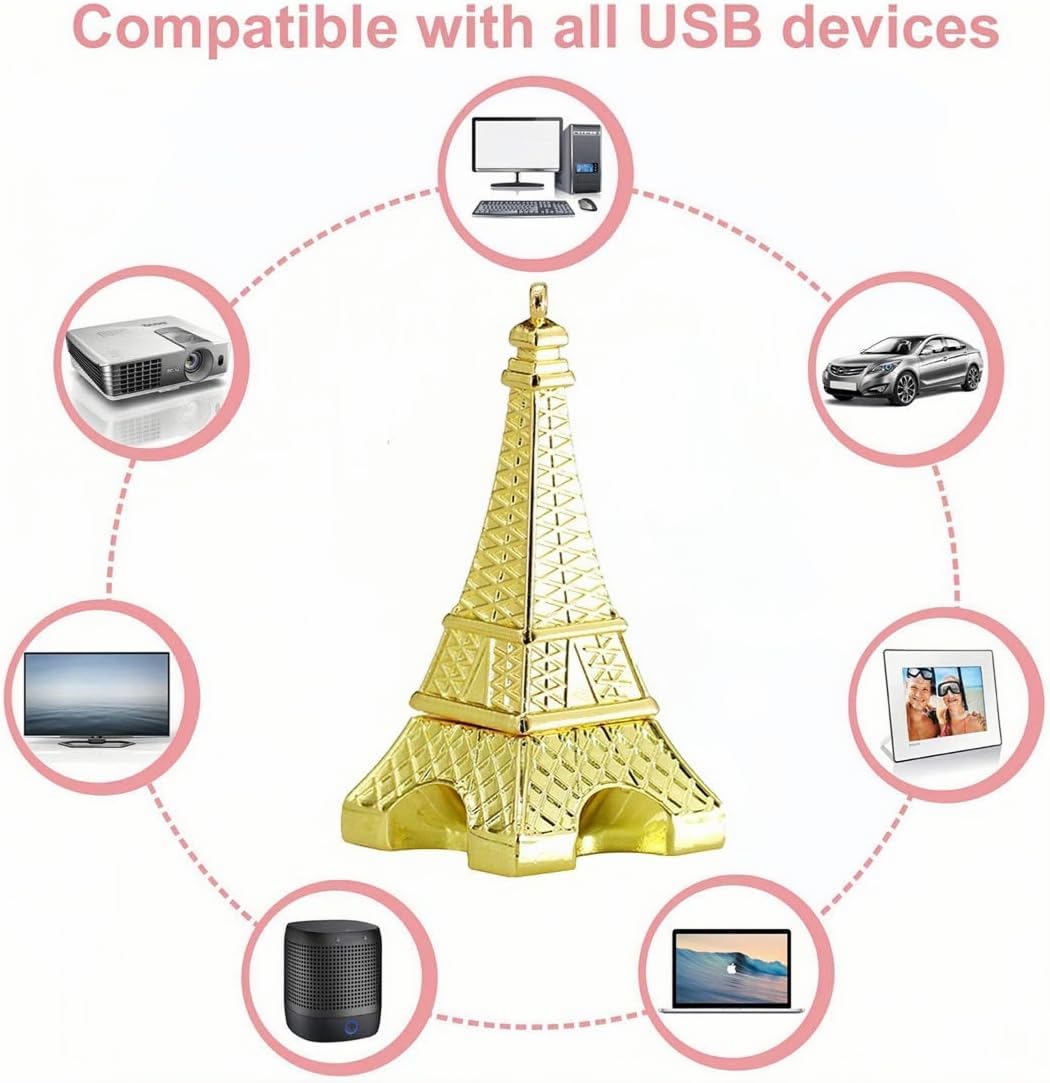 WooTeck 64GB Metal Eiffel Tower USB Flash Drive Golden