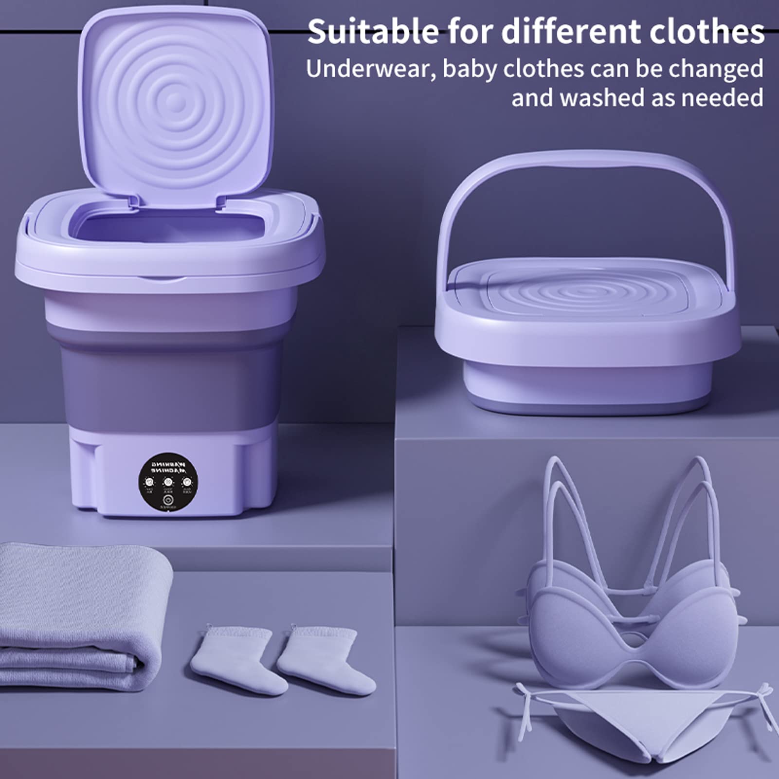 Chpbolly Portable Washing Machine, Mini Foldable Washer and Spin Dryer Small Foldable Bucket Washer, Suitable for Apartment Dorm,Travelling,Best Gift Choice (Green-8 L) (01)
