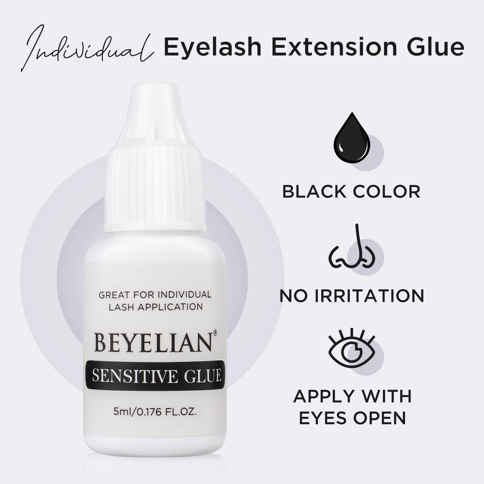 BEYELIAN Individual Lash Glue, DIY Lash Clusters Glue, 3-4 Sec Drying Time Eyelash Extension Adhesive for Professional and Self Use Individual Cluster Lashes, No Irritation, Black 5ml
