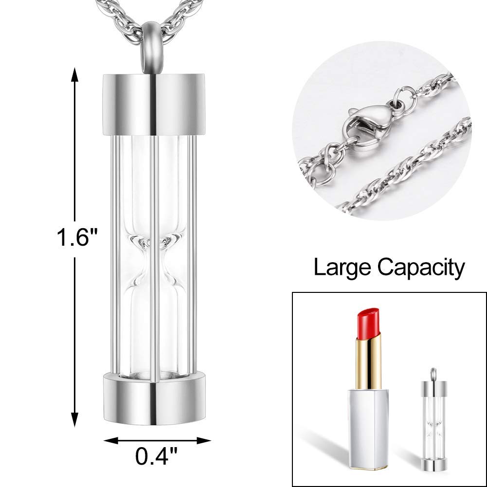 abooxiu Hourglass Ashes Necklace for Men for Women Urn Necklace for Ashes Stainless Steel Memorial Keepsake Cremation Jewelry Ashes Holder - Silver
