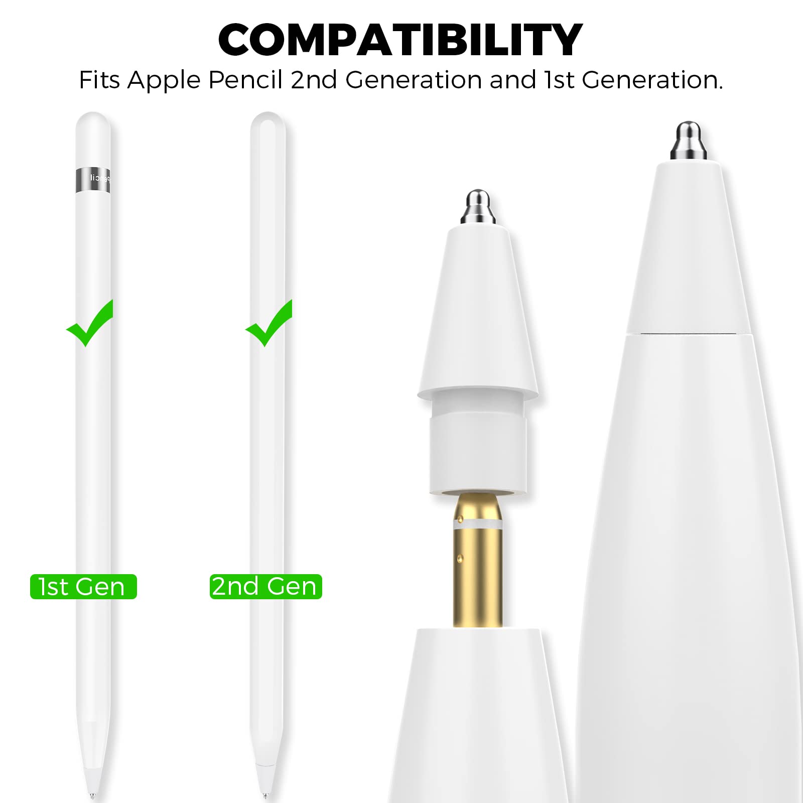 AHASTYLE Upgraded iPencil Tips Compatible with Apple Pencil Replacement Apple Pencil Nibs No Wear Out Fine Point Precise Control Compatible with Apple Pencil 1st and 2nd Generation (White+White)