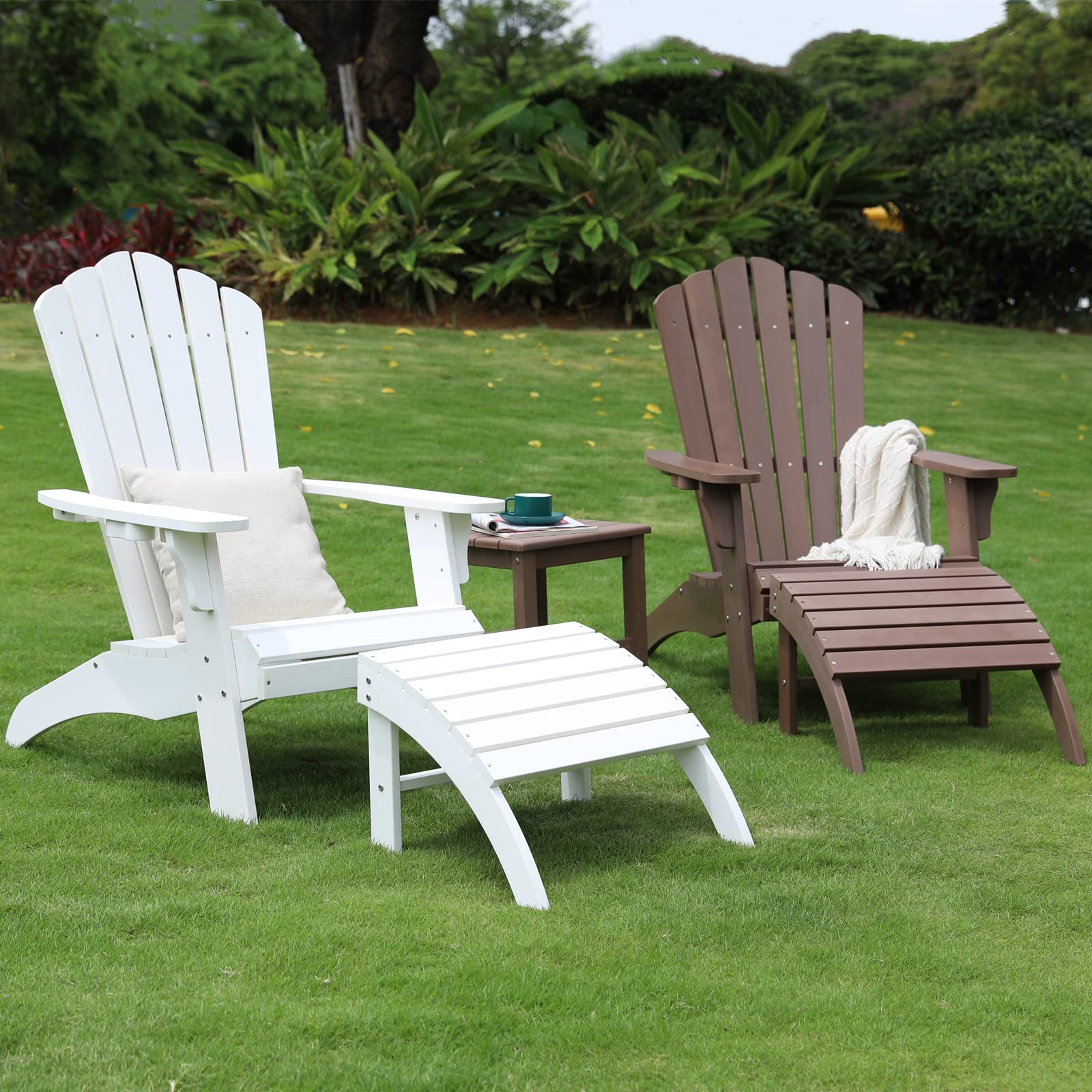 Psilvam Adirondack Ottoman, Adirondack Footstool for Adirondack Chair Weather Resistant Foot Rest for Outdoor Porch, Yard, Garden(White)