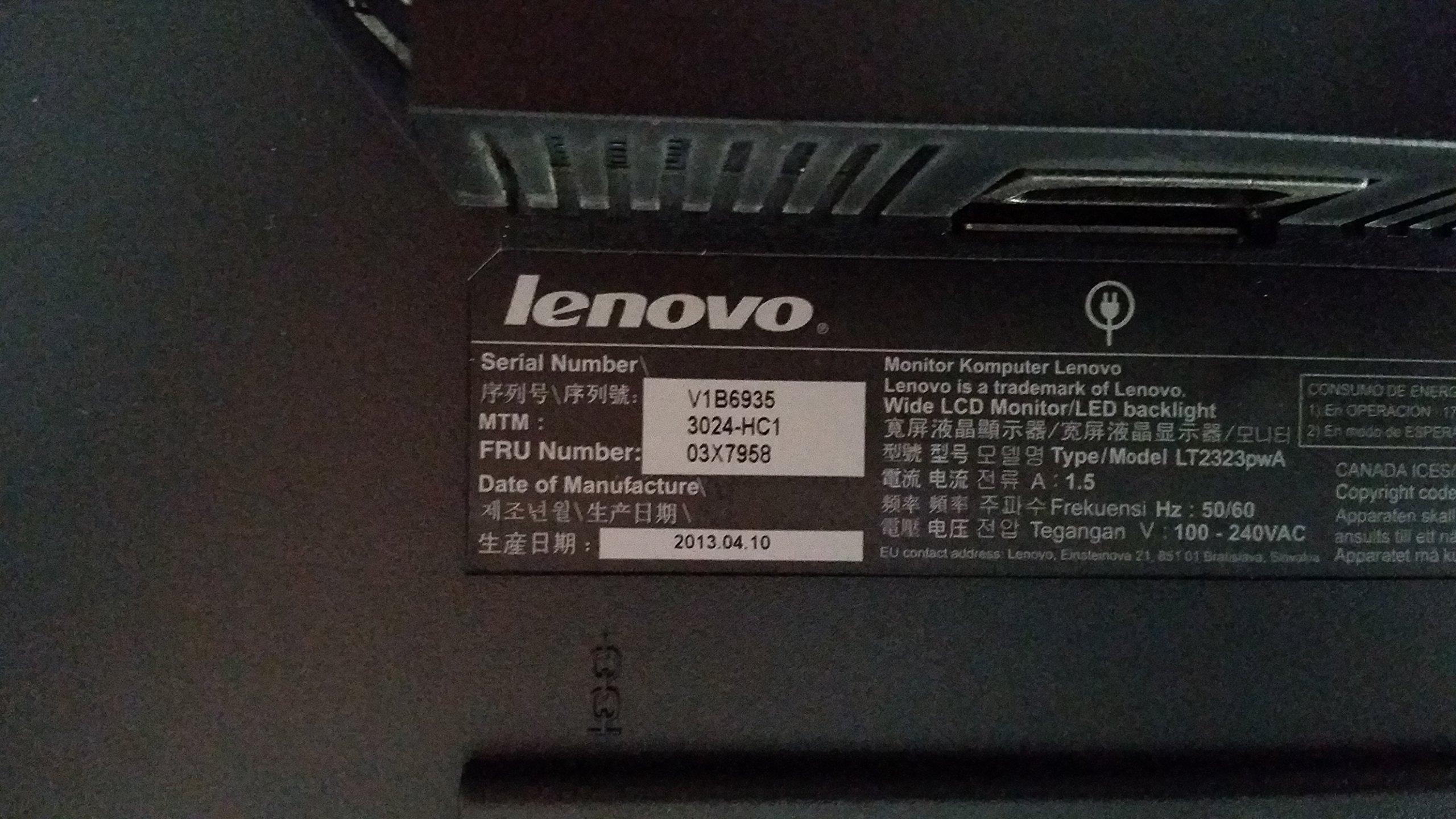 Lenovo ThinkVision LT2323p 23 Full HD Widescreen LED Monitor 16:9 5ms 1920x1080 1000:1 DVI/VGA/USB/DisplayPort Raven Black