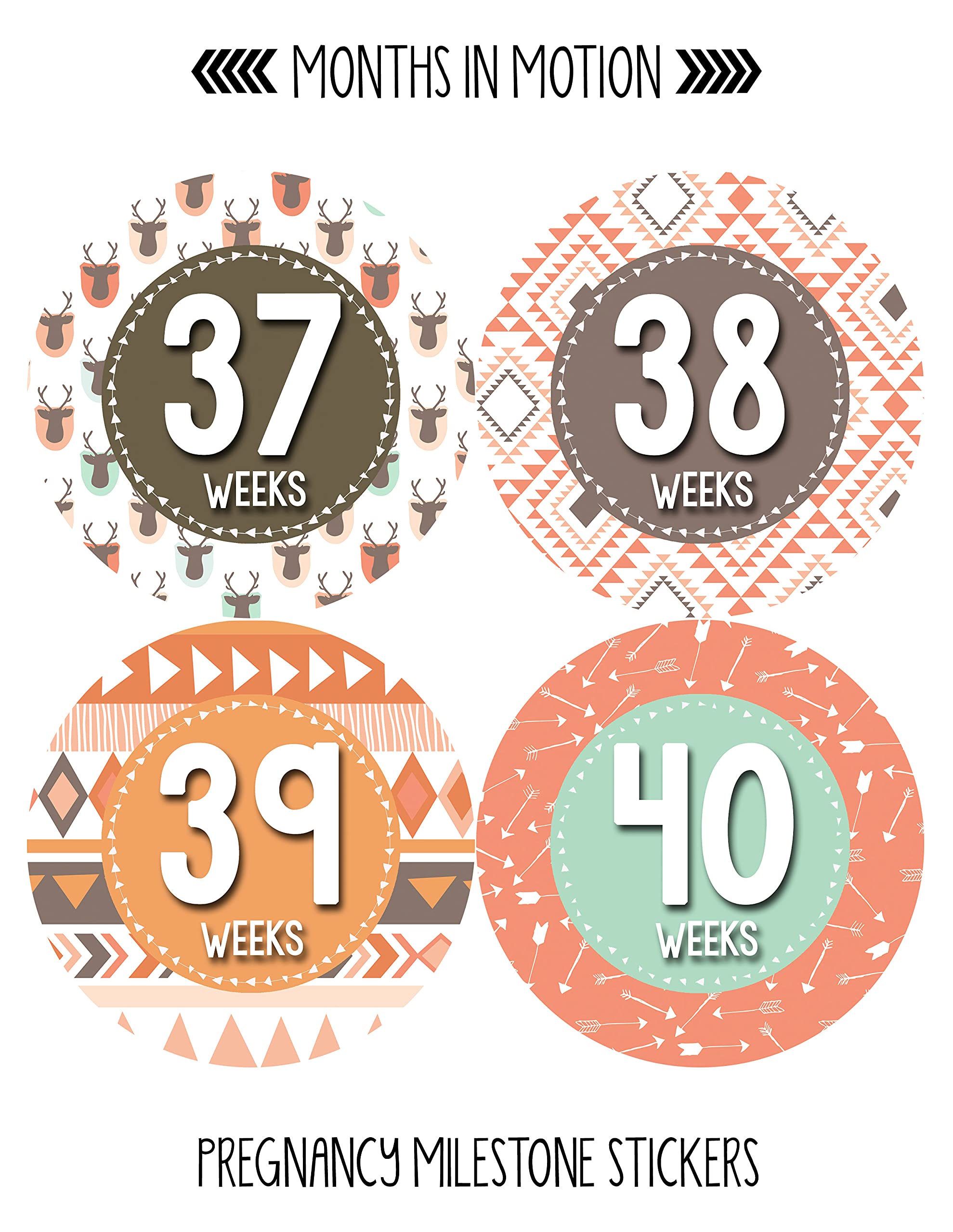 Months in Motion Pregnancy Weekly Belly Growth Stickers - Baby Bump Belly Stickers - Maternity Week Sticker - Pregnant Expecting Photo Prop Keepsake - Expectant Mom Gift - Style 916