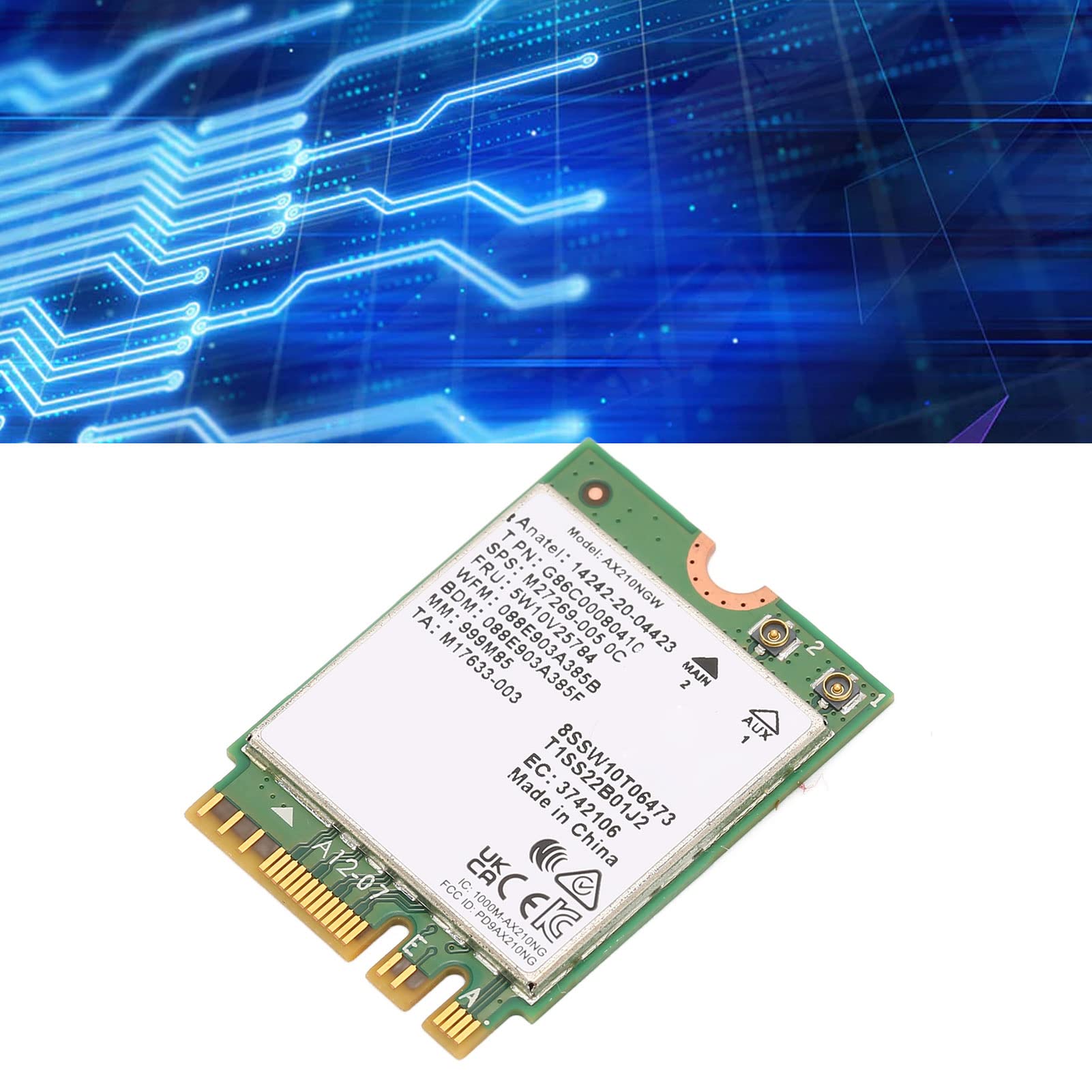 AX210NGW NGFF M2 WiFi Card, WiFi 6 5374Mbps Bluetooth 5.2 Triple Band 2.4G/5G/6G Wireless Gigabit Network Card, Supports MU MIMO for Windows 10, Linux(Above 5.1), for Chrome OS