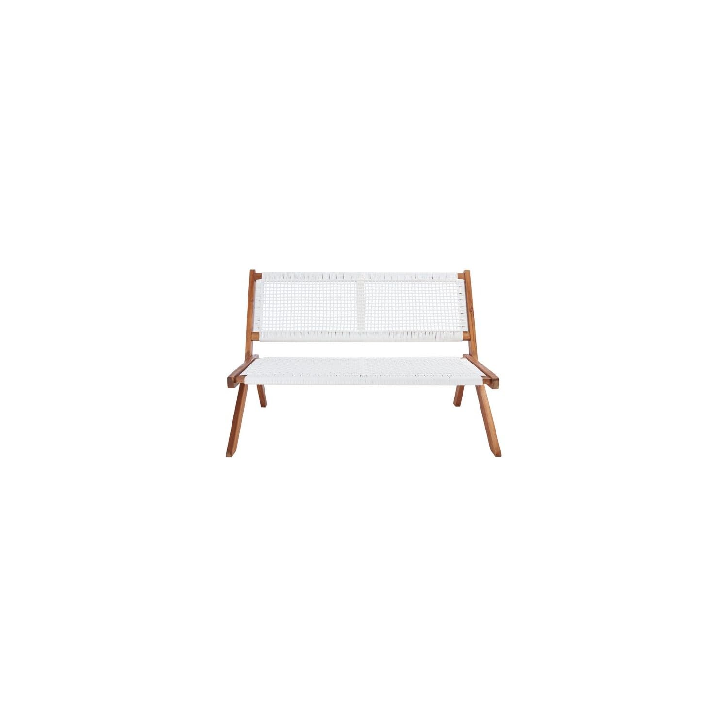 SAFAVIEH Outdoor Collection Kobina Natural Acacia Wood/White Rope Foldable Bench