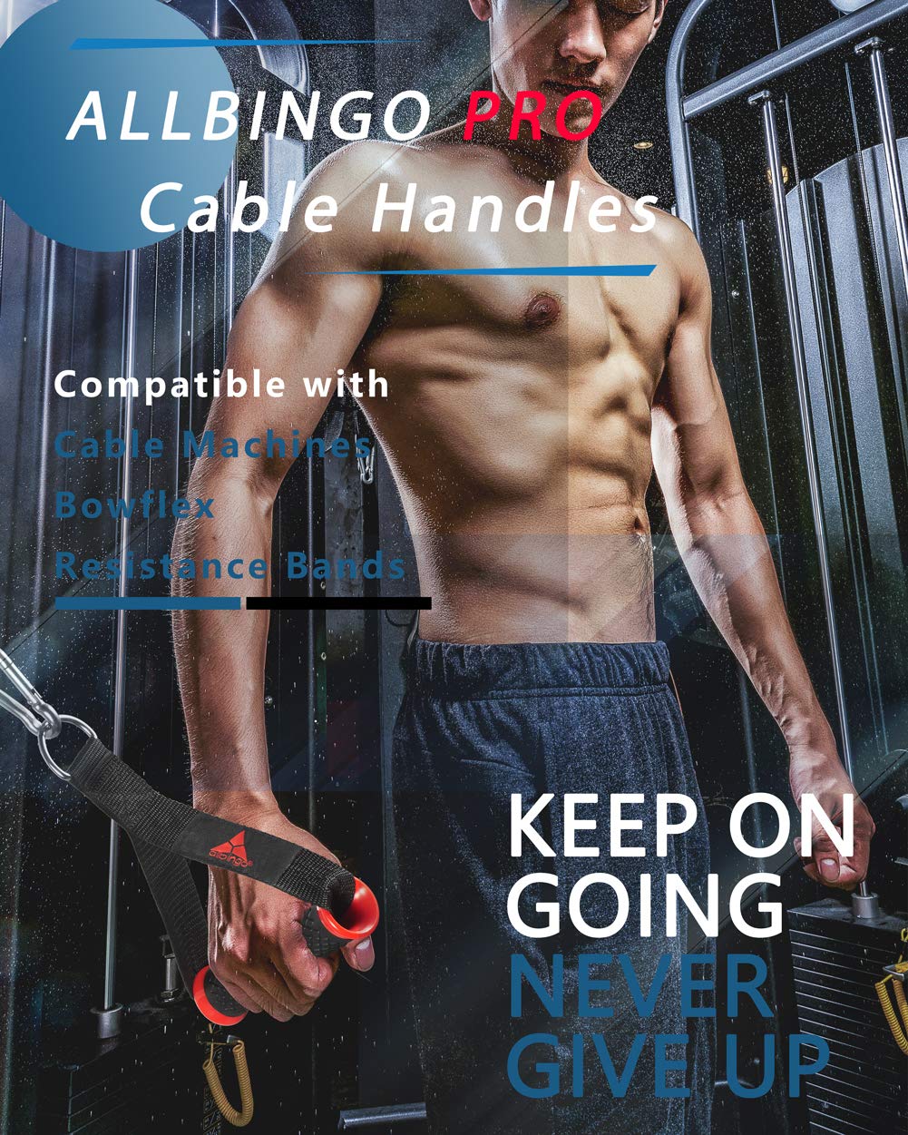 allbingo Pro Cable Handles Compatible with Bowflex and Cable Machine, Heavy Duty Exercise Hand Grips Attachment with 2 Carabiners for Resistance Bands Home Gym