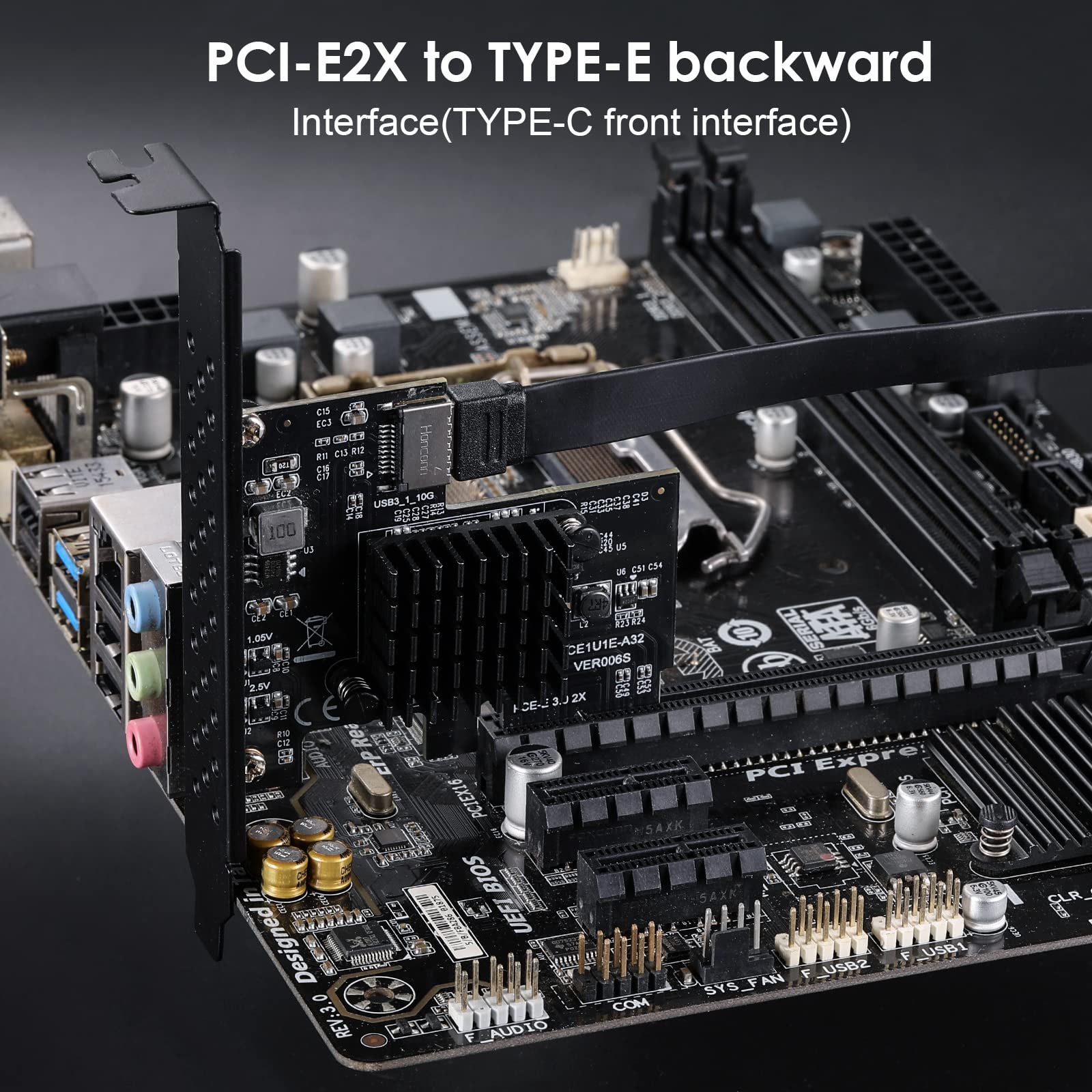 BEYIMEI PCI-E 2X to USB3.1 A-Key Gen2 Front Type-C Expansion Card,10Gbps Type-E Internal 20-pin Front Panel Connector Riser Card,PCI Express 3.0 X2 Adapter for Desktop PCs (ASM3142)